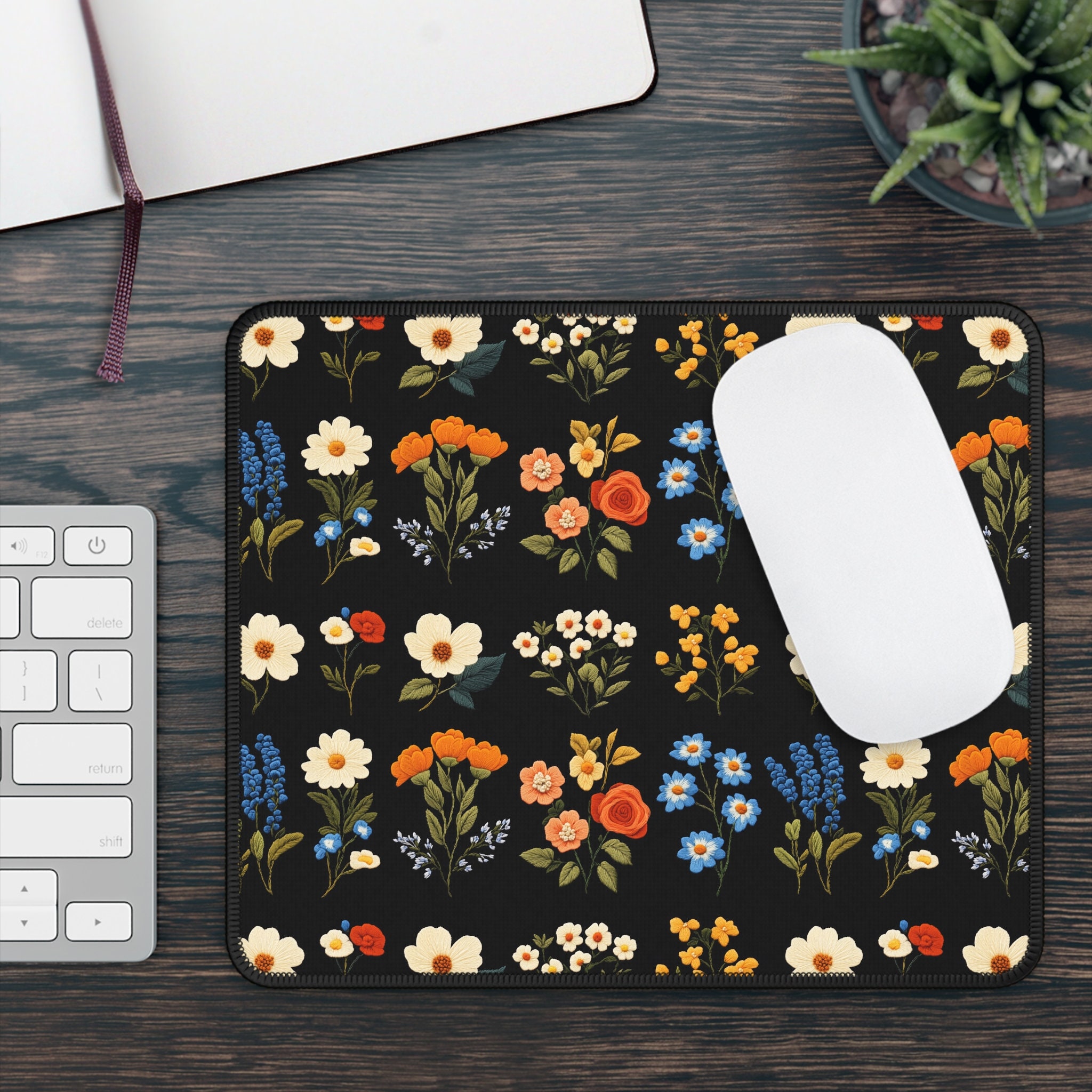 Floral Stems Faux Embroidered Desk Mat Floral Desk Pad Desk Pad Floral ...