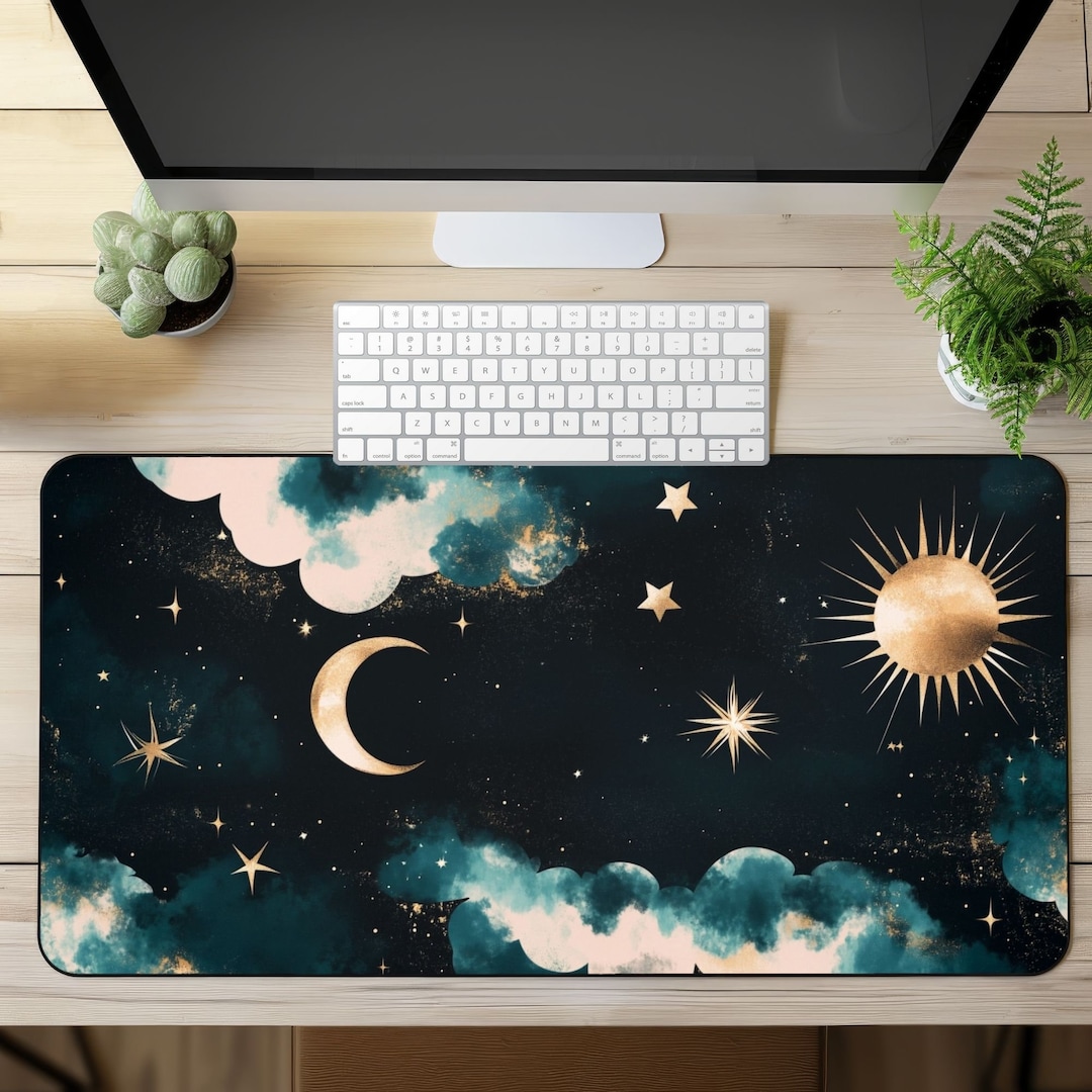 Celestial Desk Mat Moon and Sun Desk Pad Landscape Mouse Pad Gaming ...