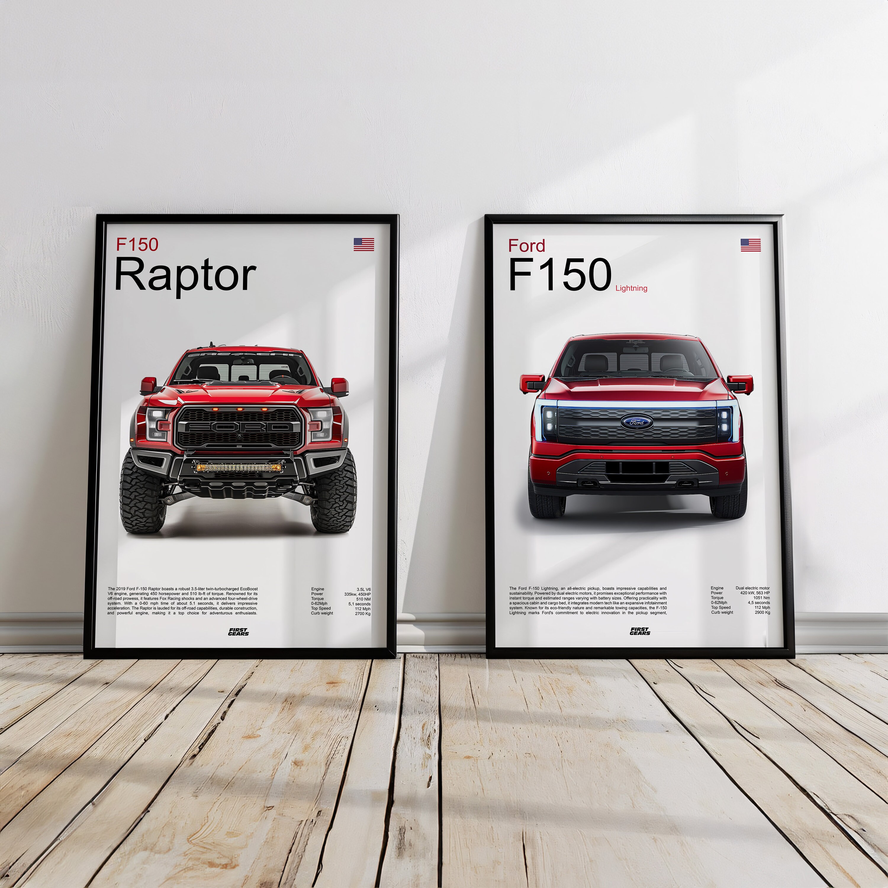 Ford F150 Lightning Poster, American Electric Pickup Car Wall Art Print ...