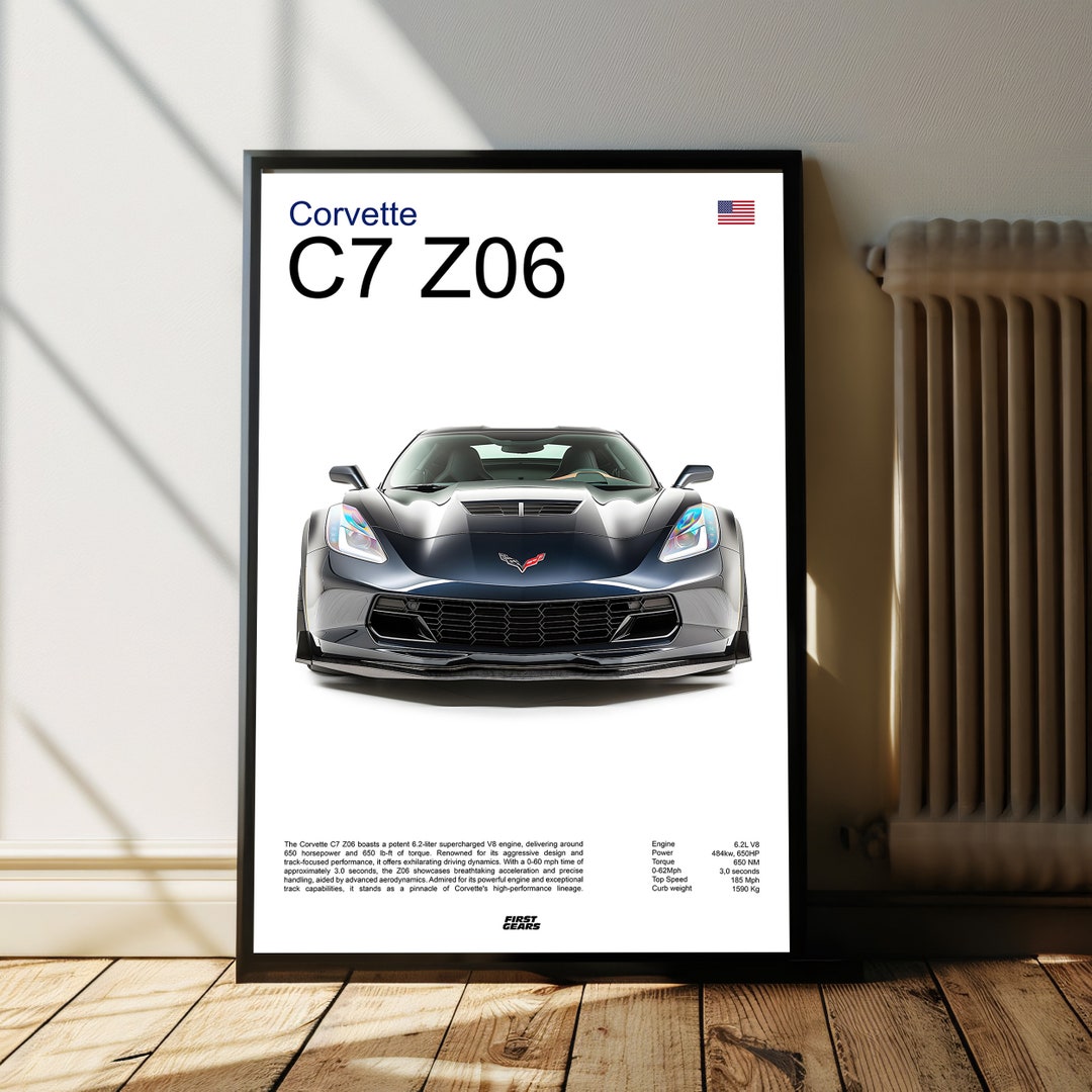 Corvette C7 Z06 Poster, American Muscle Car Wall Art Print, Luxury Car ...