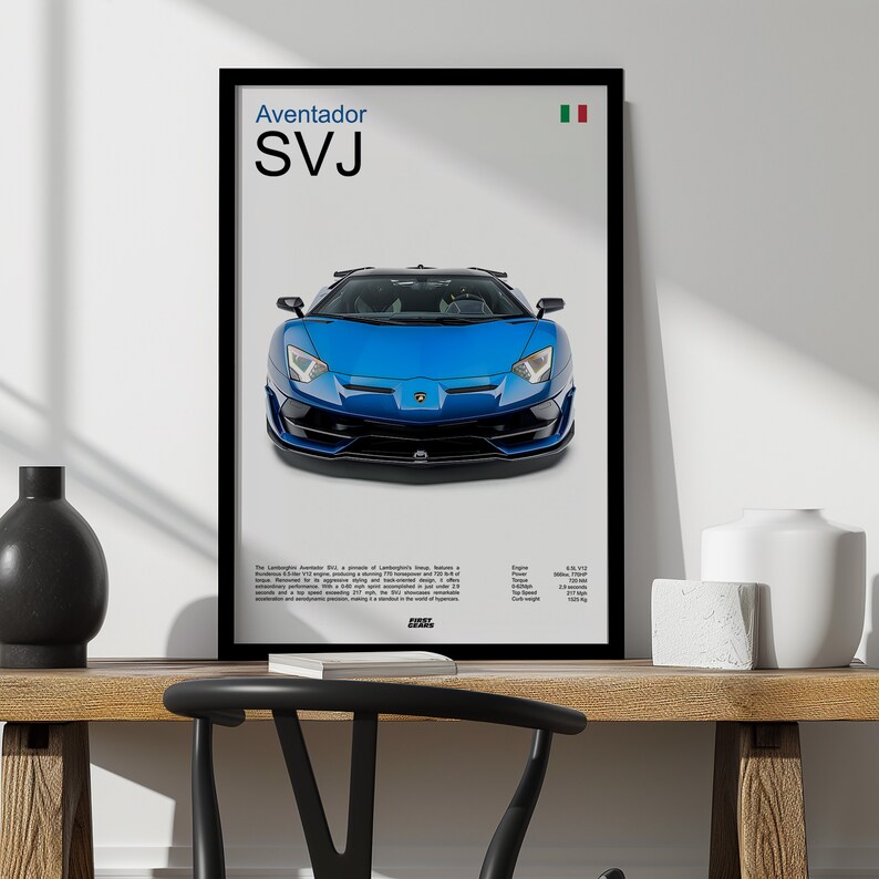 Lamborghini Aventador SVJ Poster, Italian Supercar Wall Art Print ...