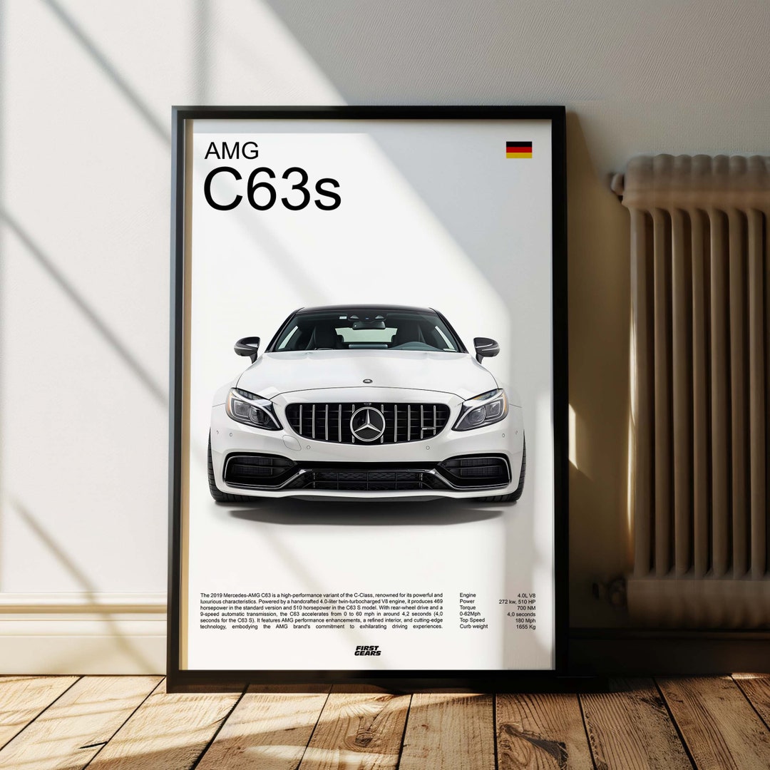 Mercedes AMG C63s Poster, German Supercar Wall Art Print, Luxury Car ...