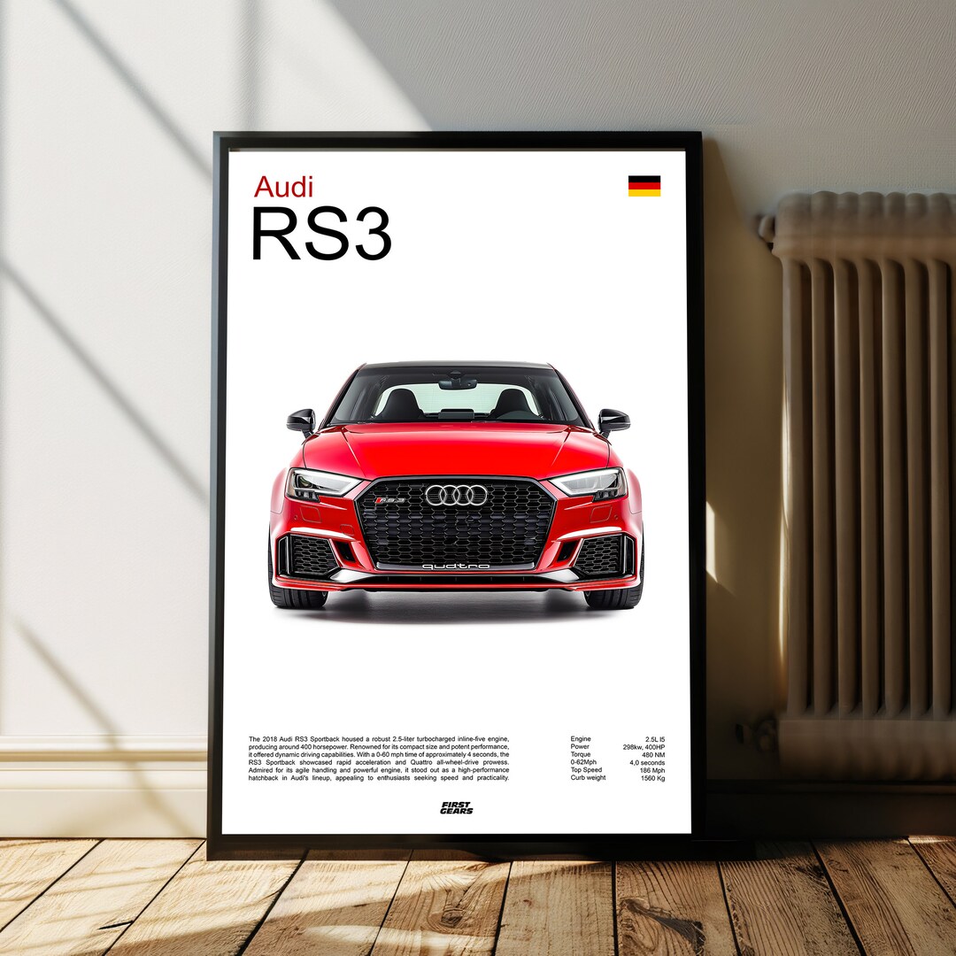 Audi RS3 Poster, German Supercar Wall Art Print, Luxury Car Wall Art ...