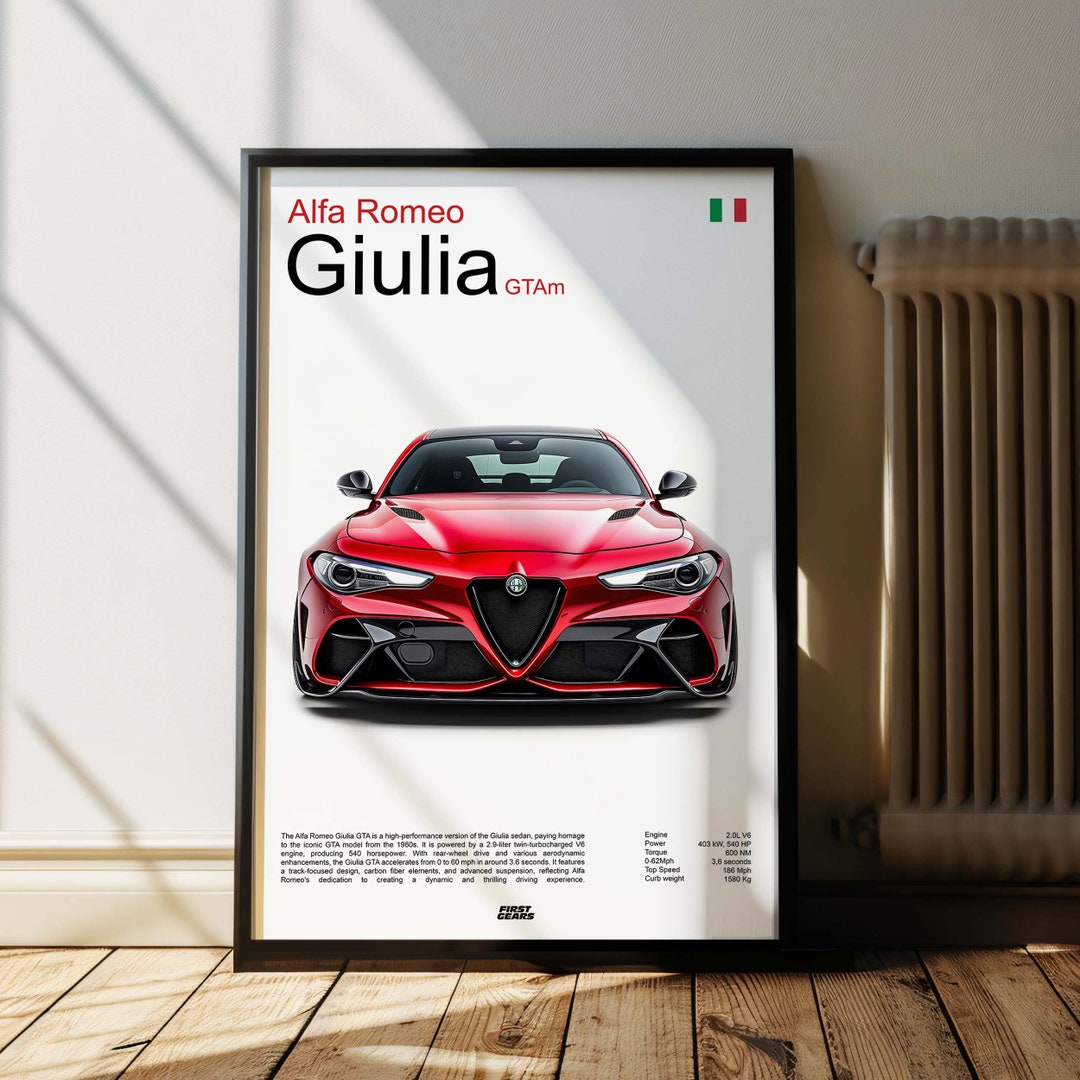 Alfa Romeo Giulia Gtam Poster, Italian Racecar Wall Art Print, Luxury Car Wall Art, Automotive ...