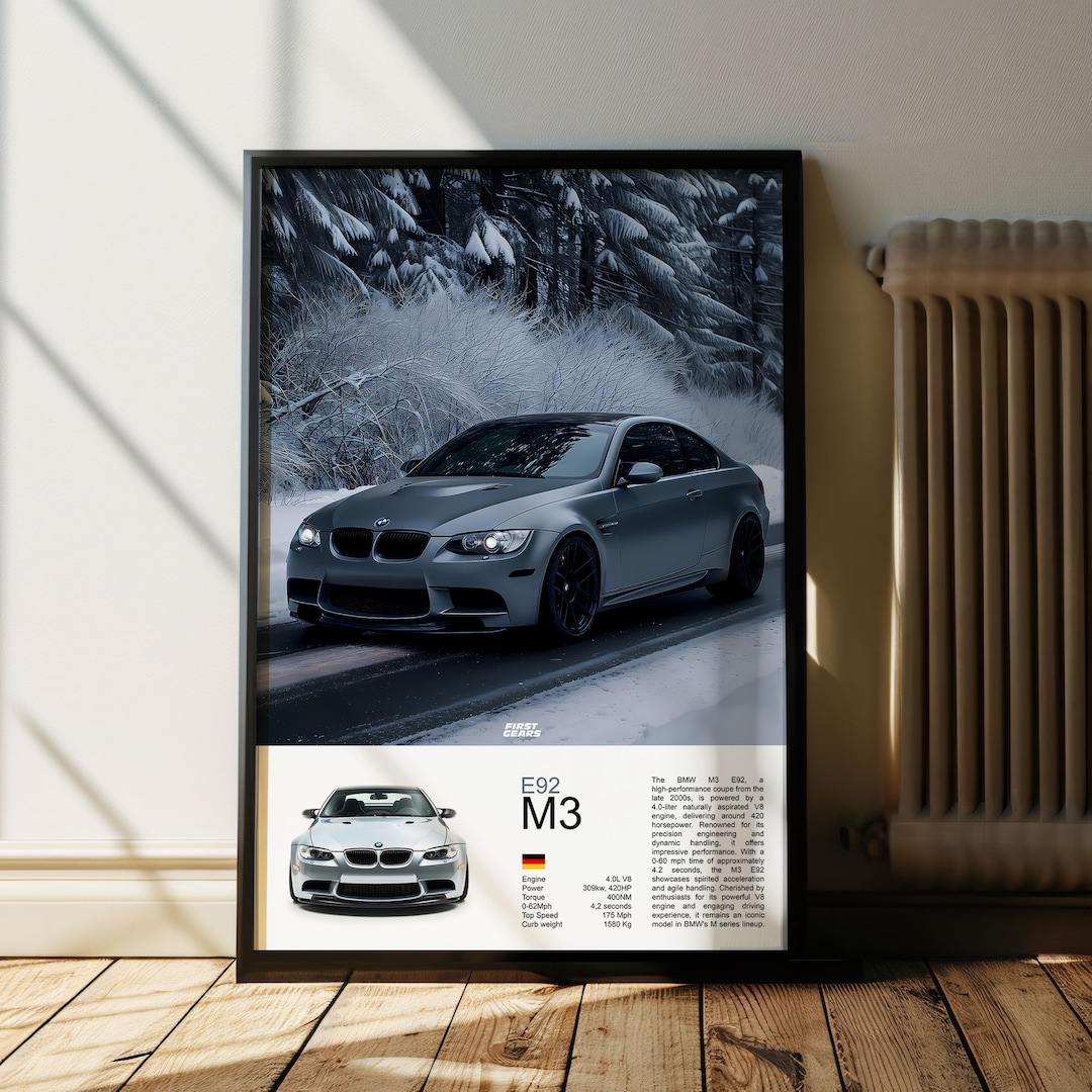 BMW M3 E92 Poster, German Supercar Wall Art Print, Luxury Car Wall Art ...
