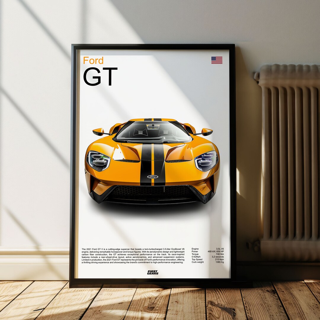Ford GT II Poster Print Race Car, American Iconic Supercar Wall Art ...