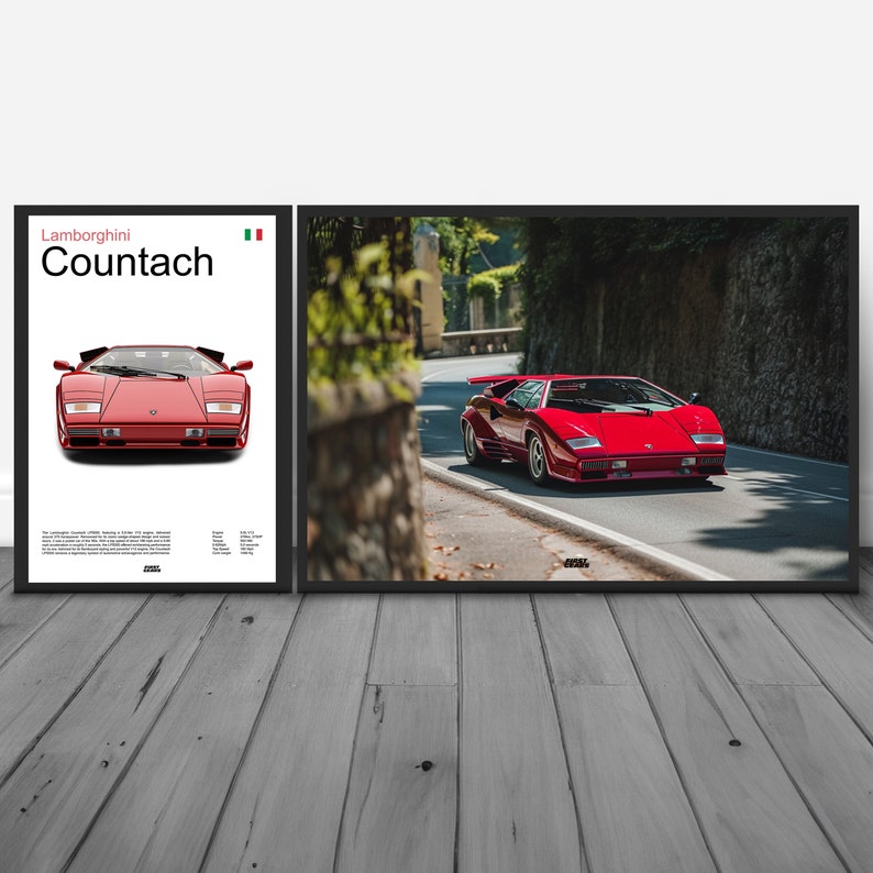 Lamborghini Countach Poster, Italian Vintage Supercar Wall Art ...