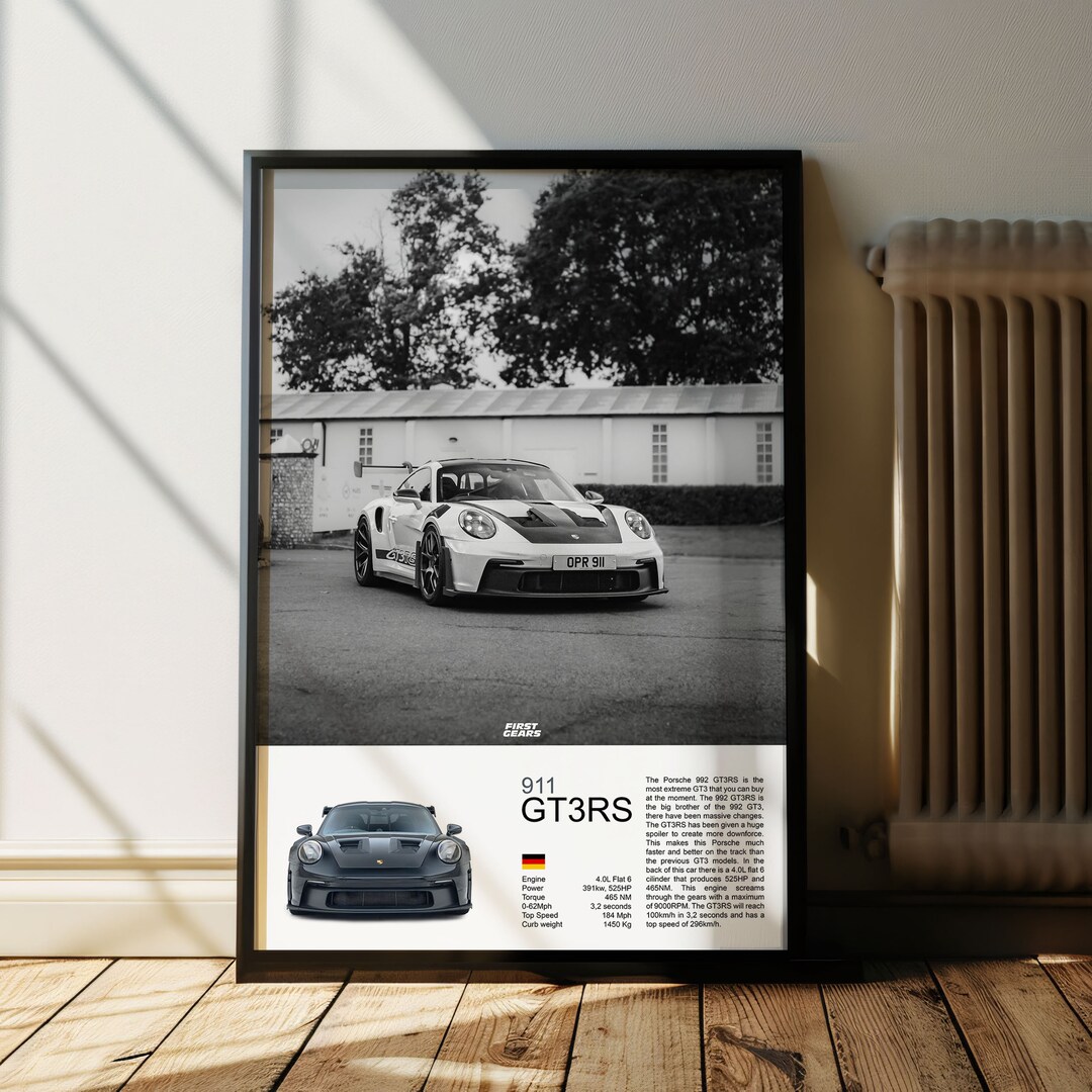 Porsche 911 GT3RS Poster, German Supercar Wall Art Print, Luxury Car ...