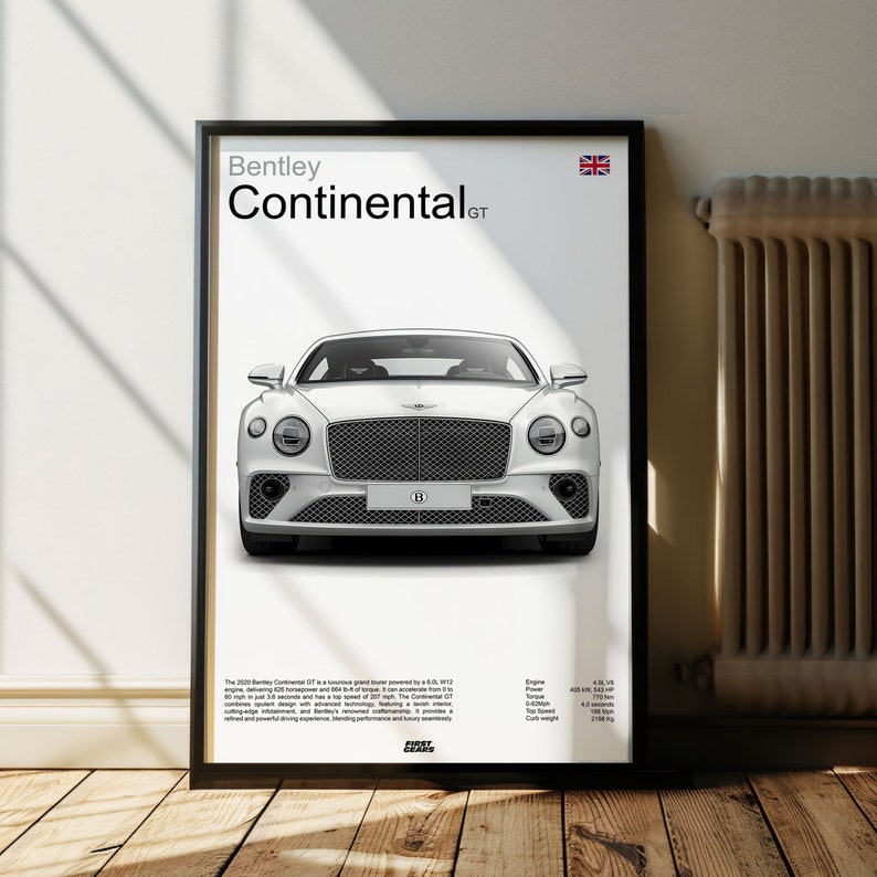 Bentley Continental GT Poster, English Iconic Supercar Print, Luxury ...