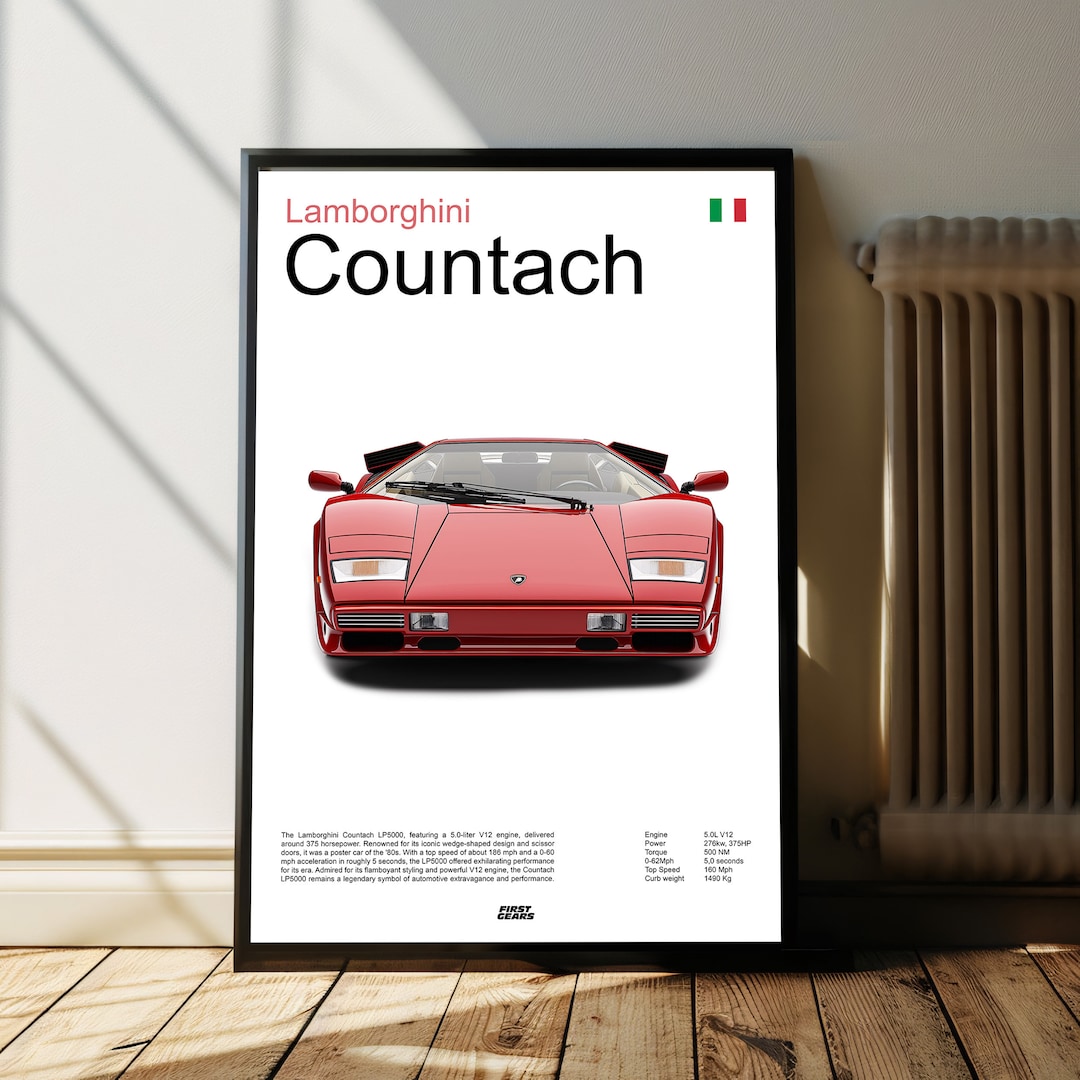 Lamborghini Countach Poster, Italian Vintage Supercar Wall Art ...