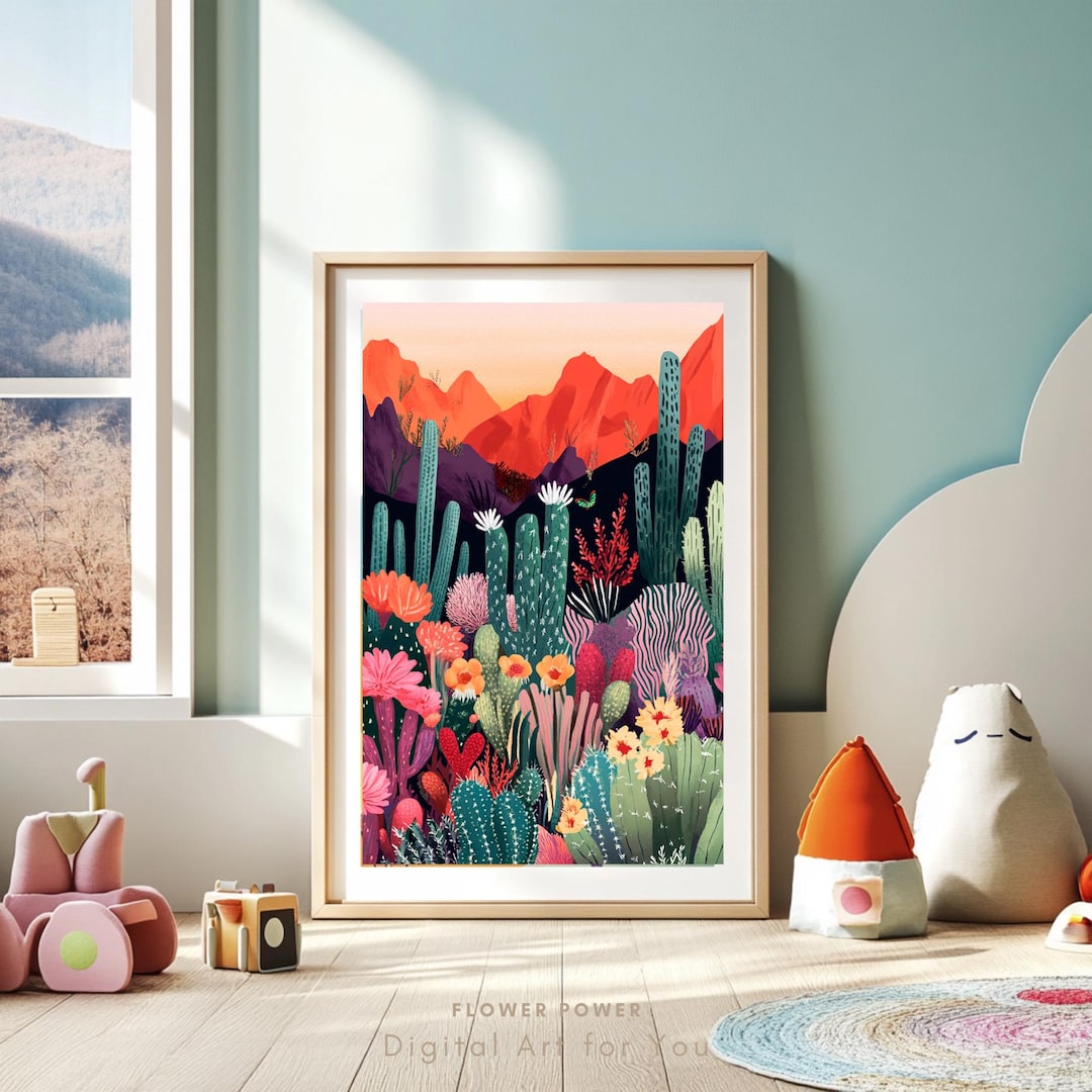 Arizona Illustration Print, National Park, Cactus, Colorful Bright ...
