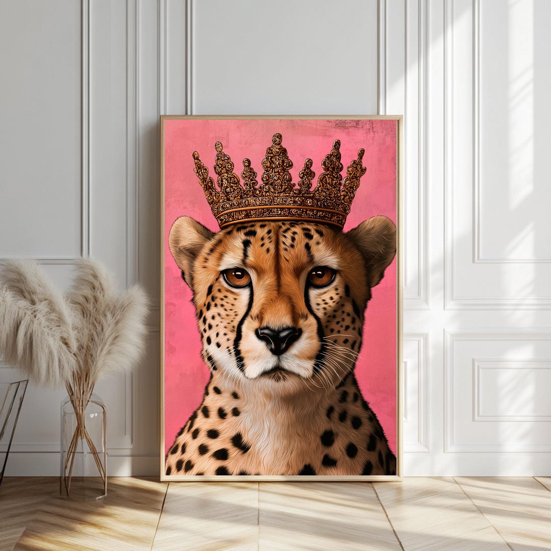 Regal Cheetah Art Print: Pink Boho Wall Decor (digital Download) - Etsy