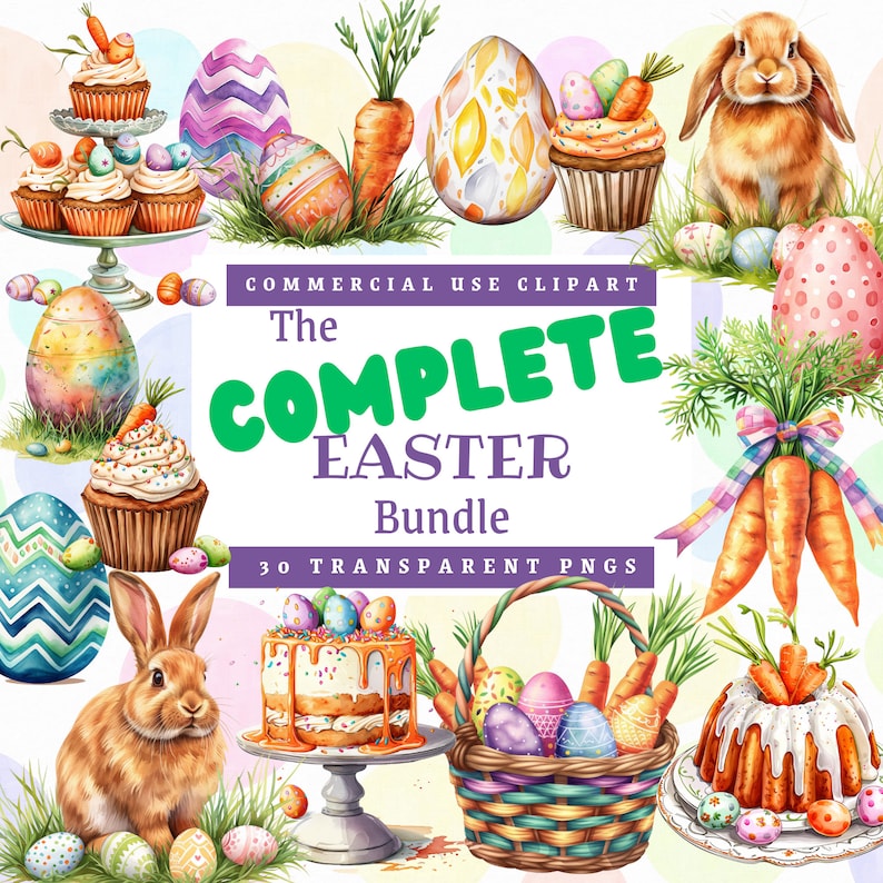 Easter Bunny Water Color, Cute Easter Character Clipart, Vibrant ...