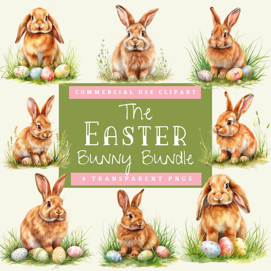 Easter Watercolor Bunny Clipart Pack Canva Use Commercial Use ...