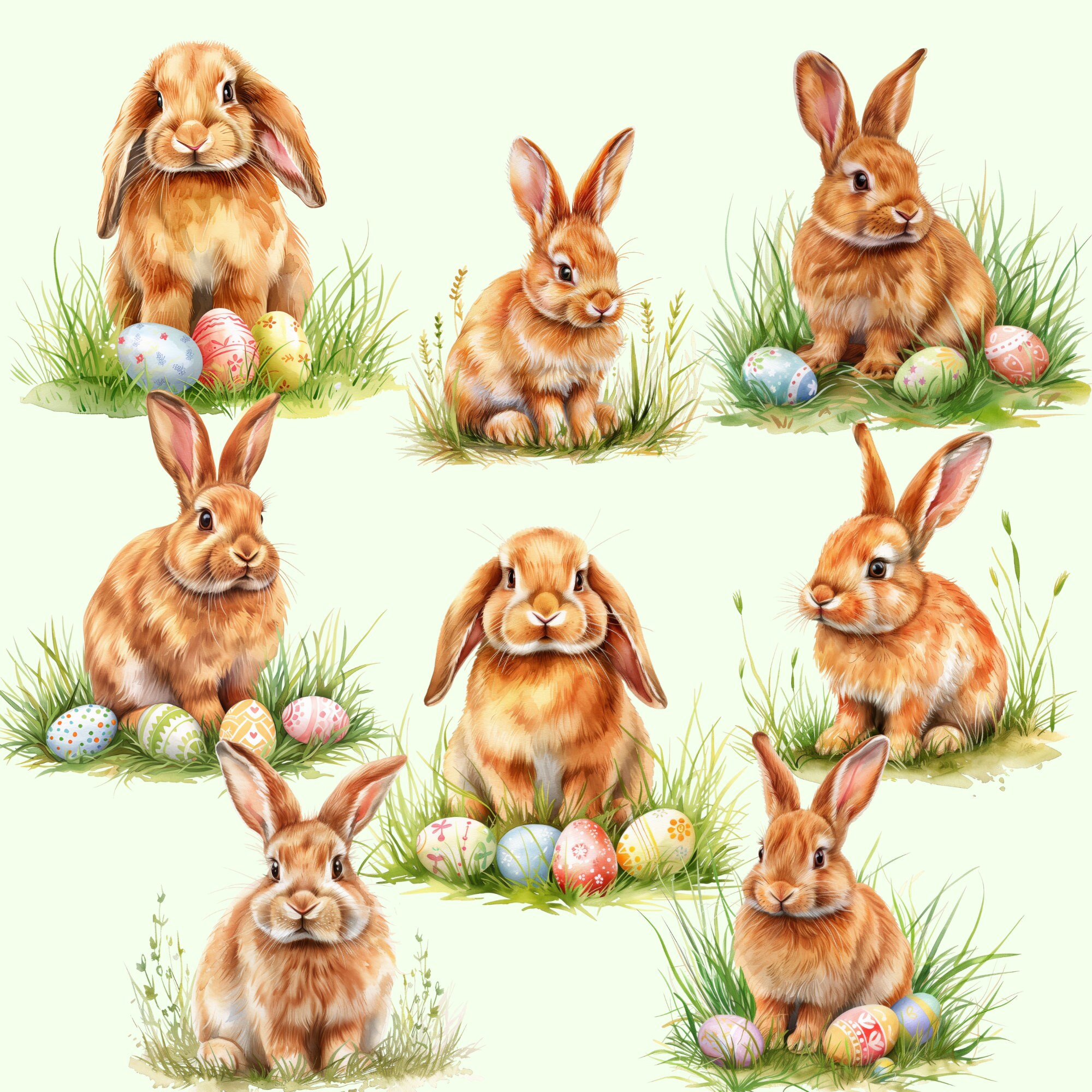 Easter Watercolor Bunny Clipart Pack Canva Use Commercial Use ...