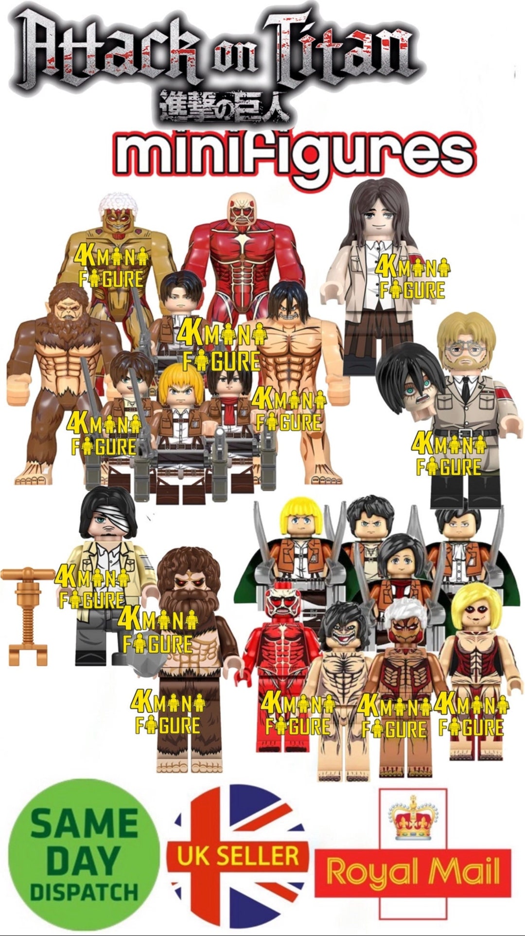 Attack on Titan Minifigure Custom Figure Anime Eren Jaeger Levi ...