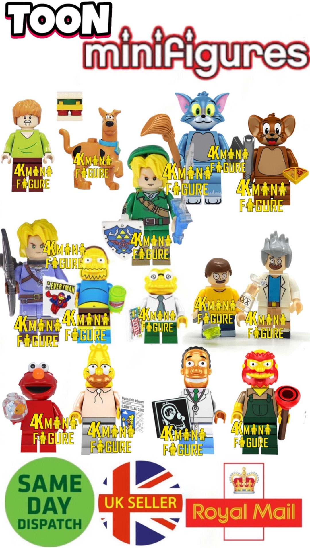 Toon Minifigure Simpsons Cartoon Custom Figure Link Zelda Elmo Rick ...