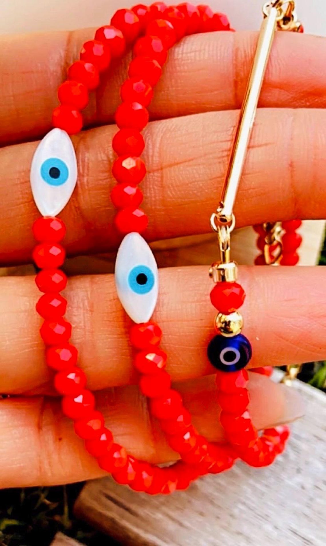 Mother of Pearl Shell Evil Eye Charm or Gold Charm Bar With Blue Glass ...