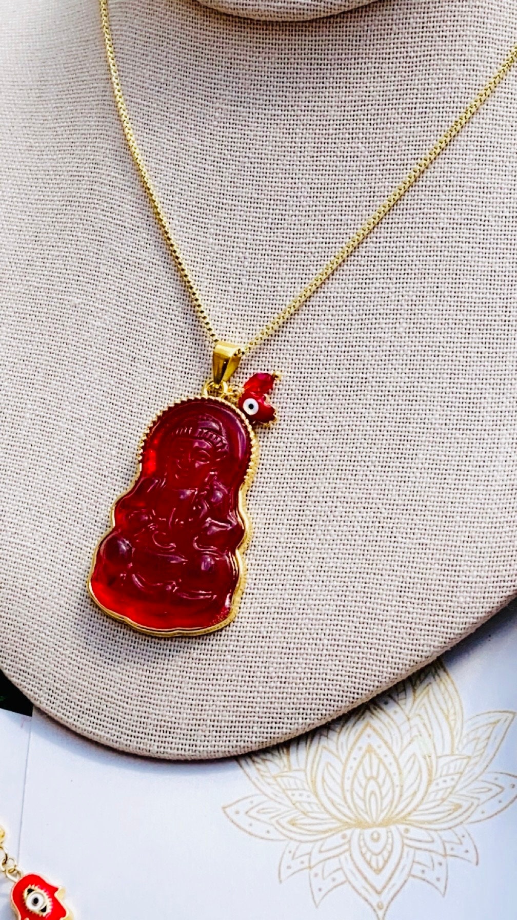 Red Jade Crystal and Gold Buddha Necklace - Etsy