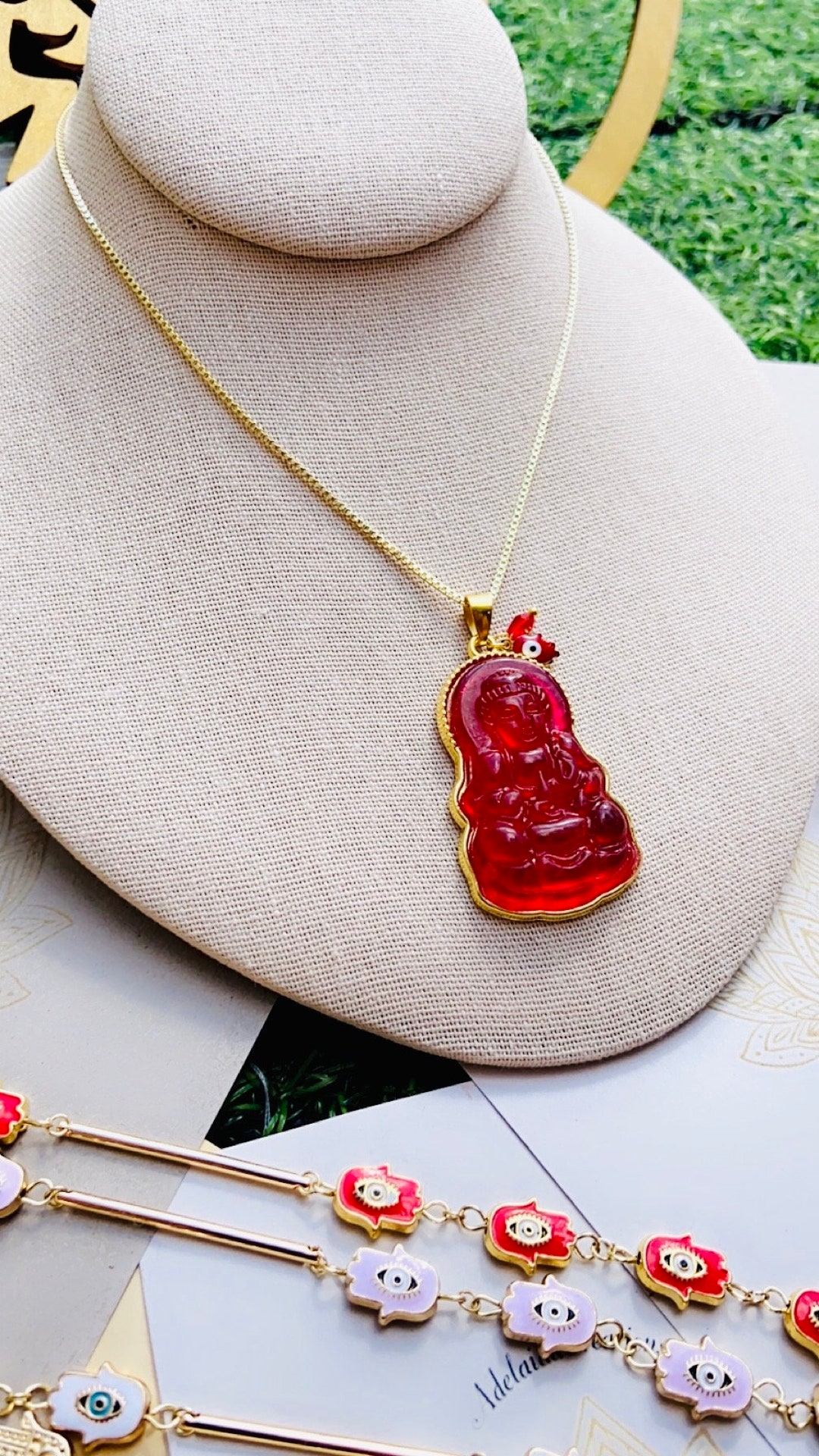 Red Jade Crystal and Gold Buddha Necklace - Etsy