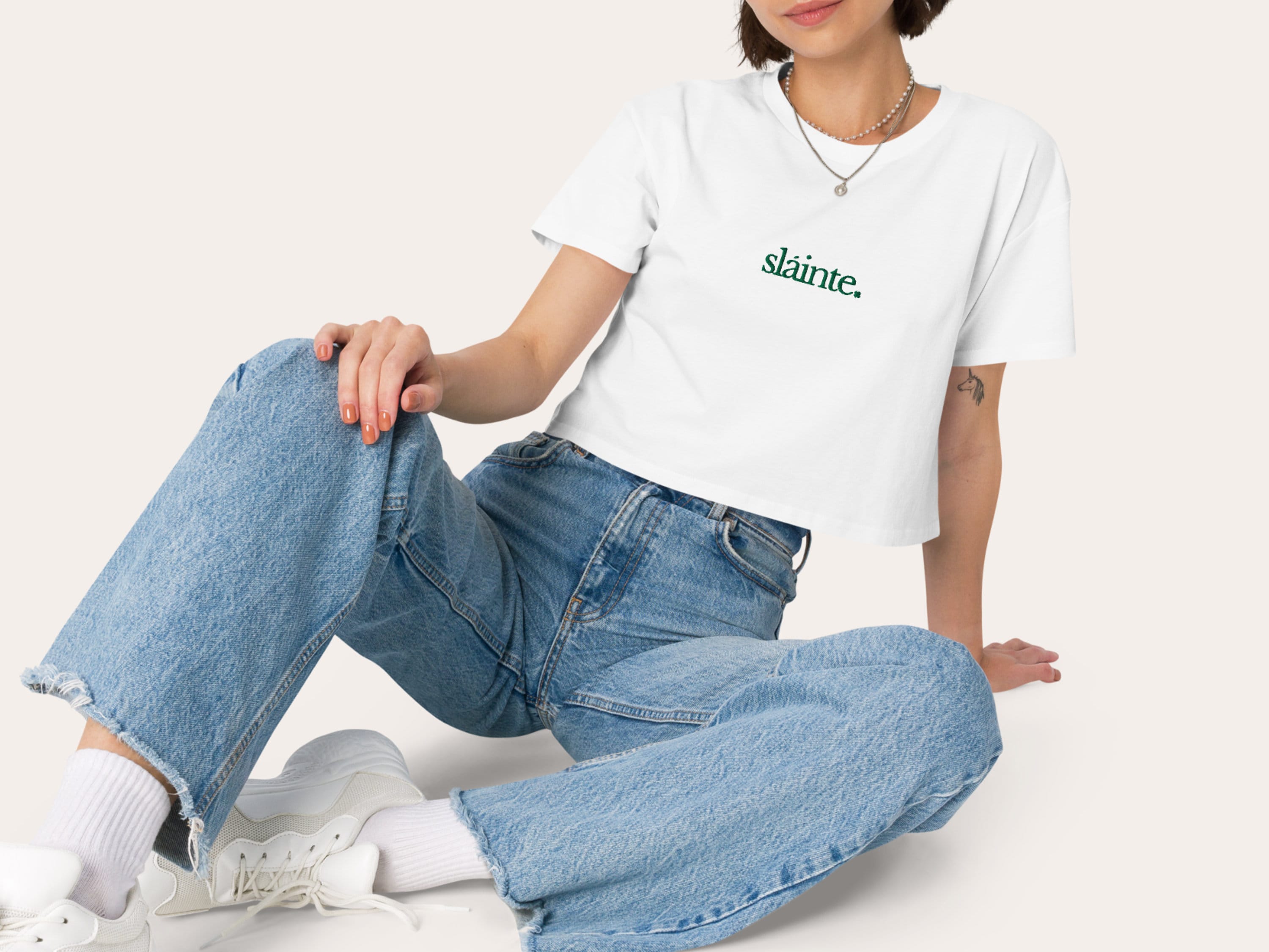 Minimalist Slainte Embroidered Crop Top Tee St Patrick's Day Irish ...