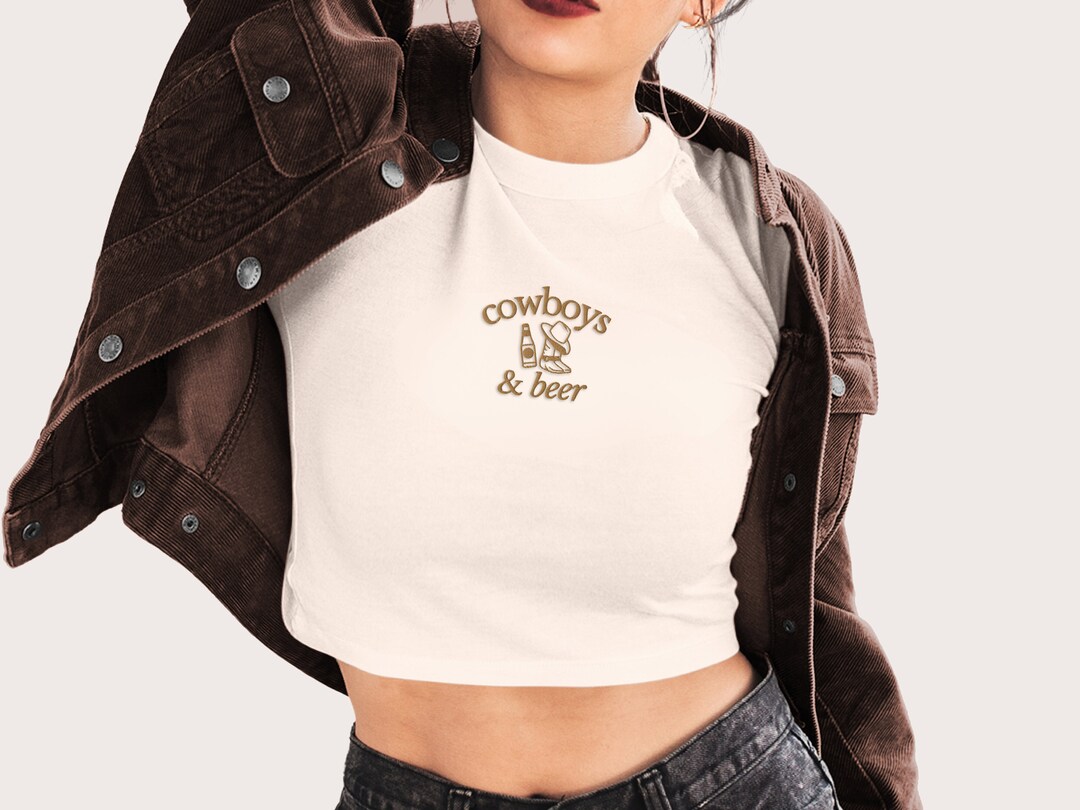 Embroidered Minimalist Cowboys and Beer Crop Top - Aesthetic Crop Top ...