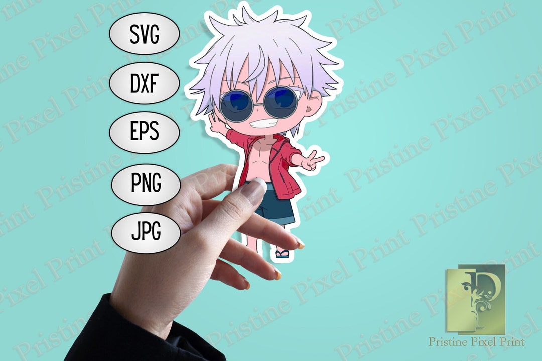 Adorable Anime Sticker Svg Jujustu Kaisen Decal Satoru Gojo Chibi Beach Outfit Manga
