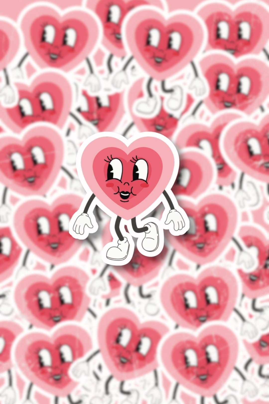 Cute Retro Aesthetic Pink Heart Cartoon Sticker 10cmx10cm Vinyl, Di-cut ...