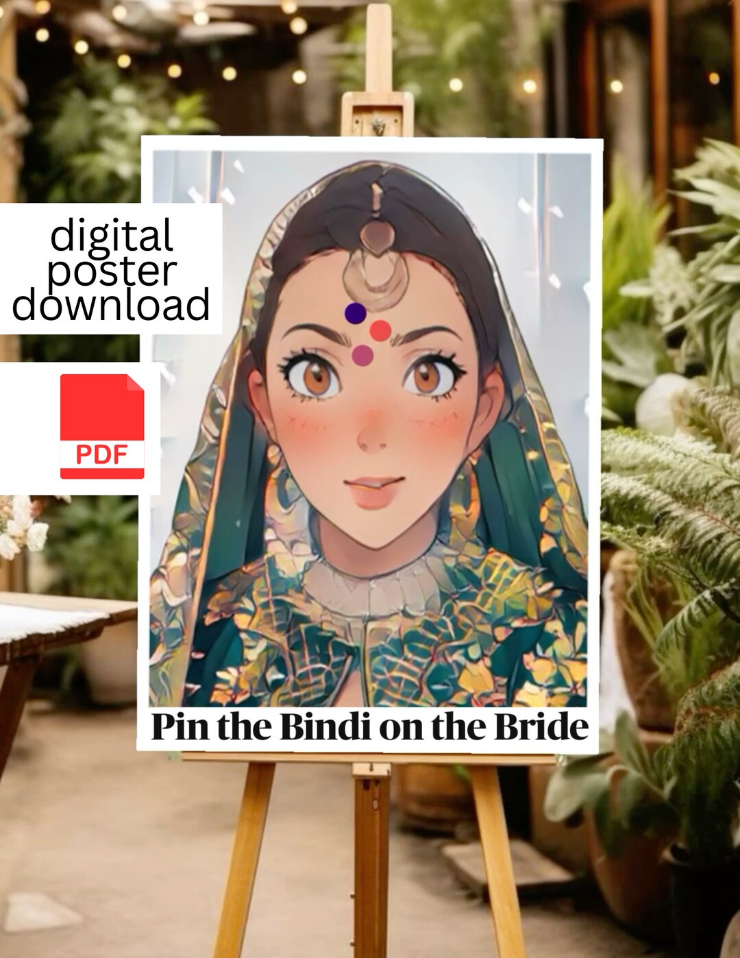 Pin the Bindi on the Bride Bridal Shower Game, Mehndi Game, Indian ...
