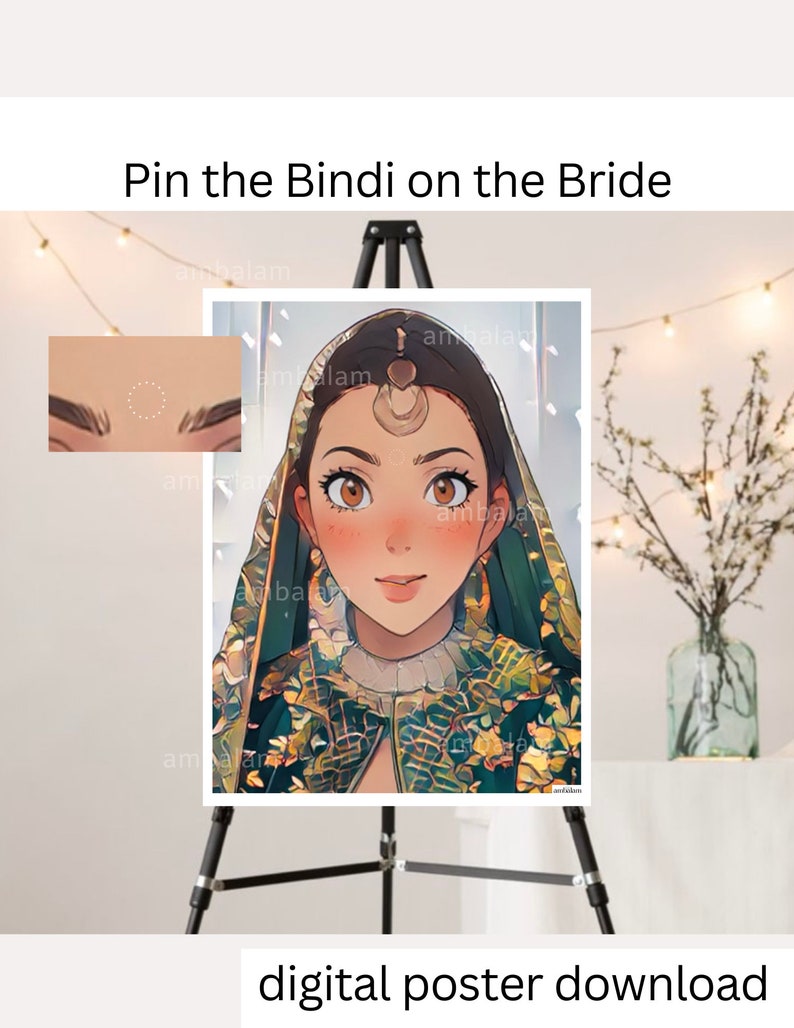 Pin the Bindi on the Bride Bridal Shower Game, Mehndi Game, Indian ...