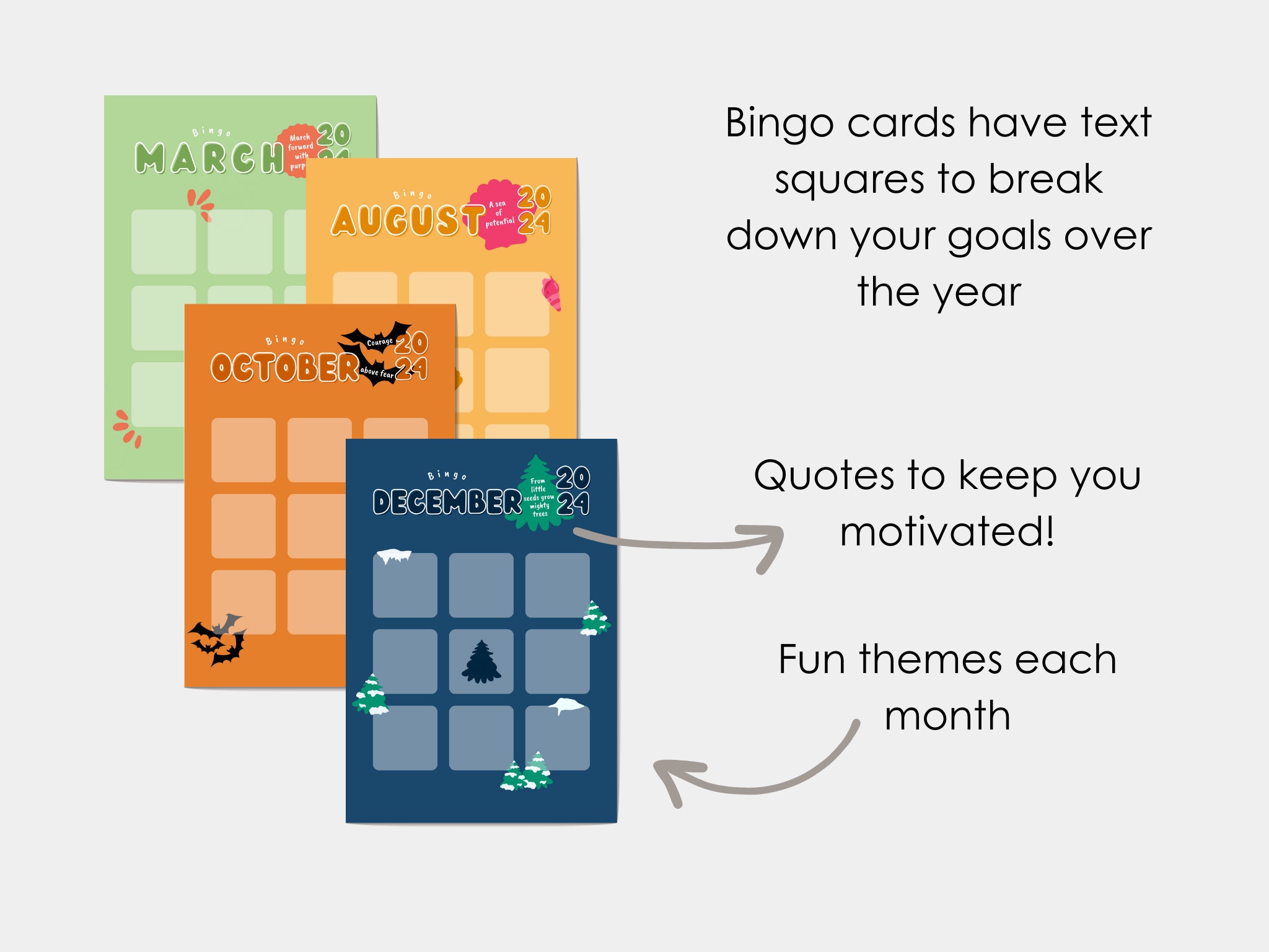 3x3 Colorful Themed Monthly Goal Setting & Planning Bingo 2024 Gamify ...