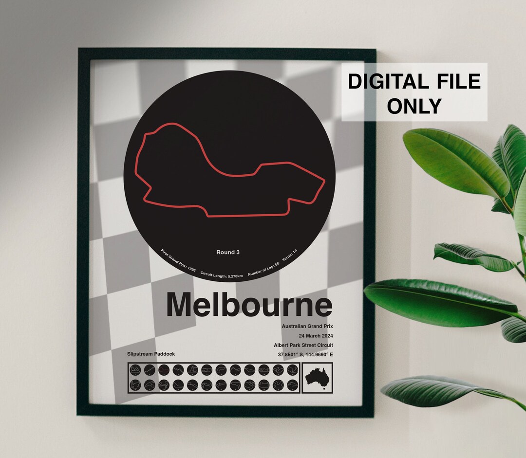 Melbourne F1 Track Poster Formula One Poster - Melbourne 2024 F1 ...