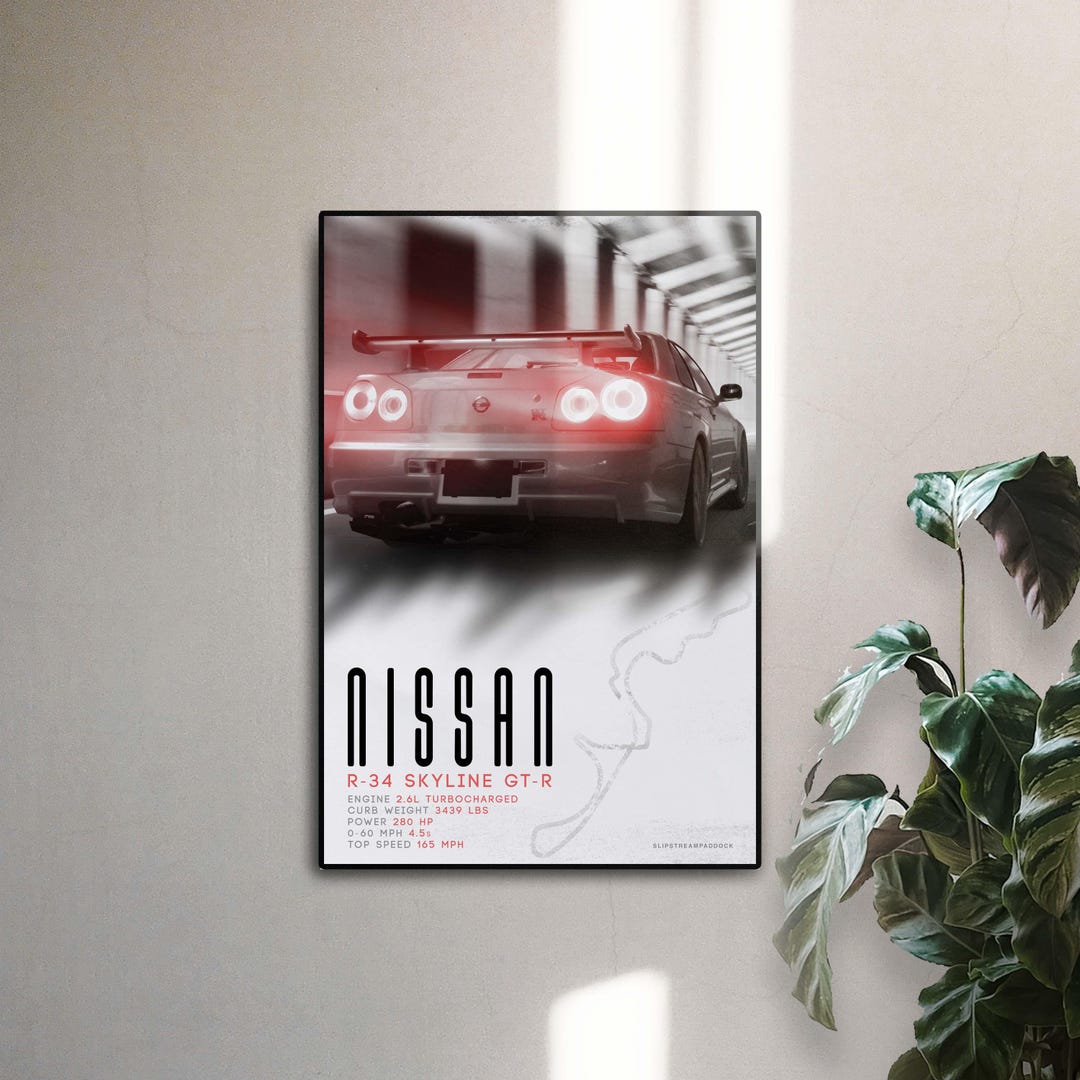 Nissan R34 GTR Car Poster - Digital Print R34 GTR Poster - Nissan GTR ...