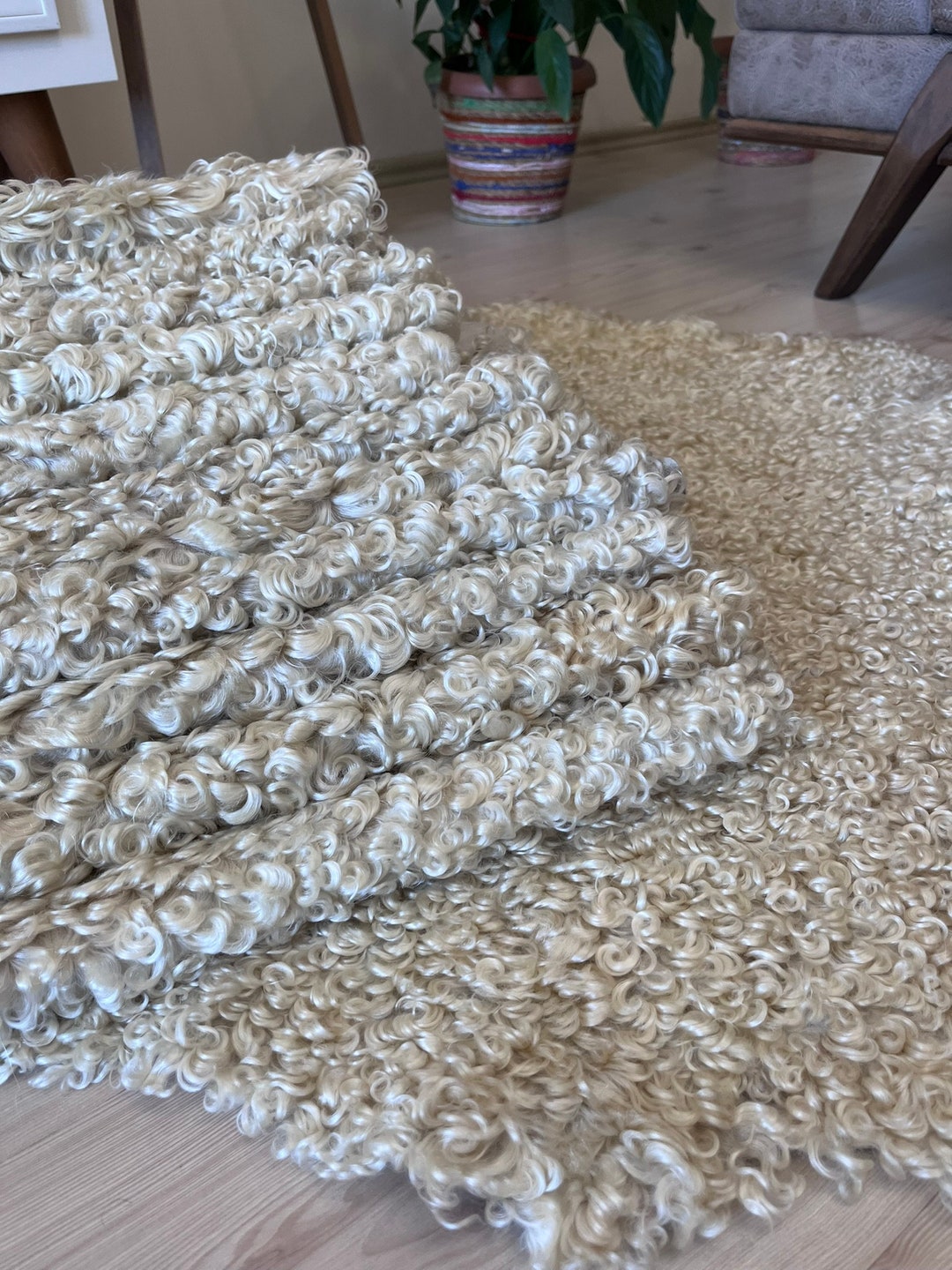 Gotland Sheepskin, Natural Sheepskin, Tanned Handmade Sheepskin, Curly ...