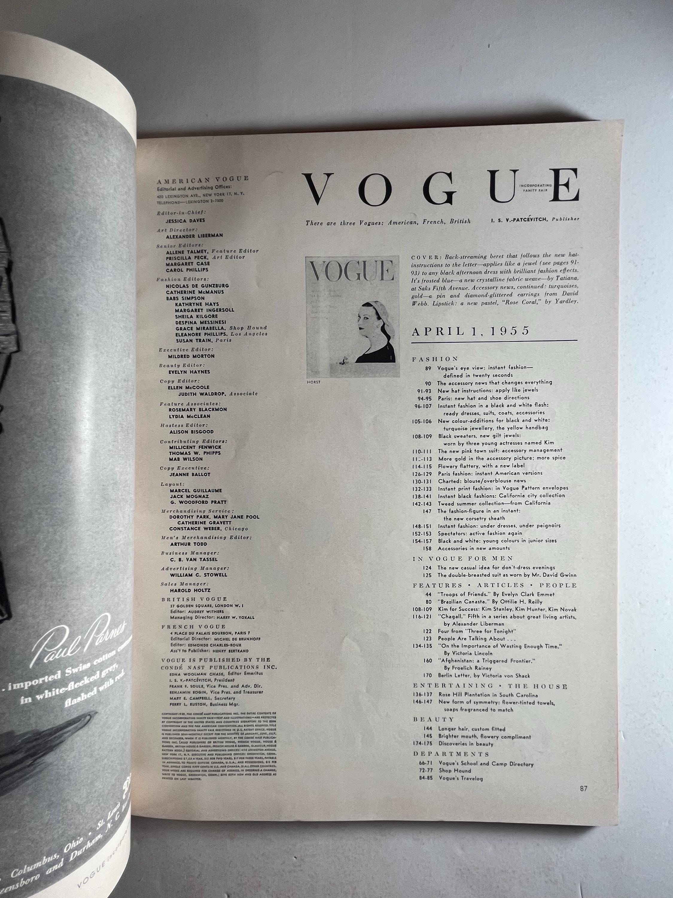 Vintage Vogue Magazine April 1955 - Timeless 1950s Fashion & Mid ...