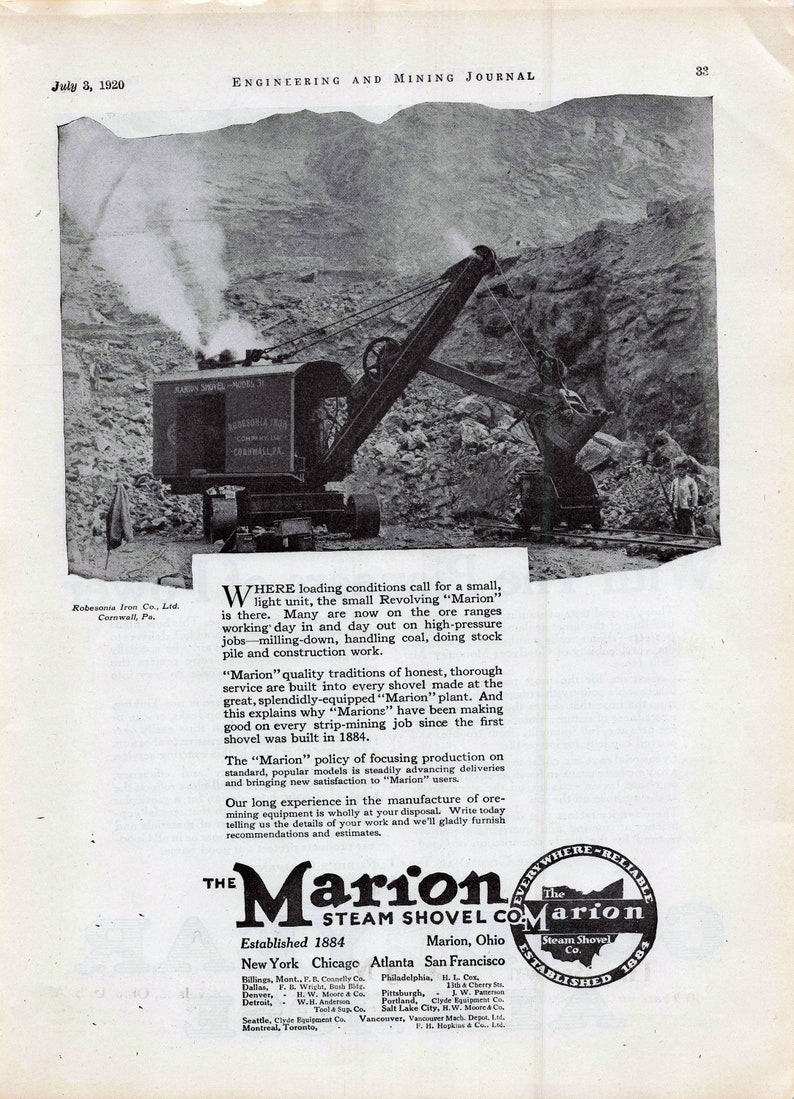 Marion Steam Shovel Co. 1920 Vintage Ad, 8.5x11 Inches - Etsy