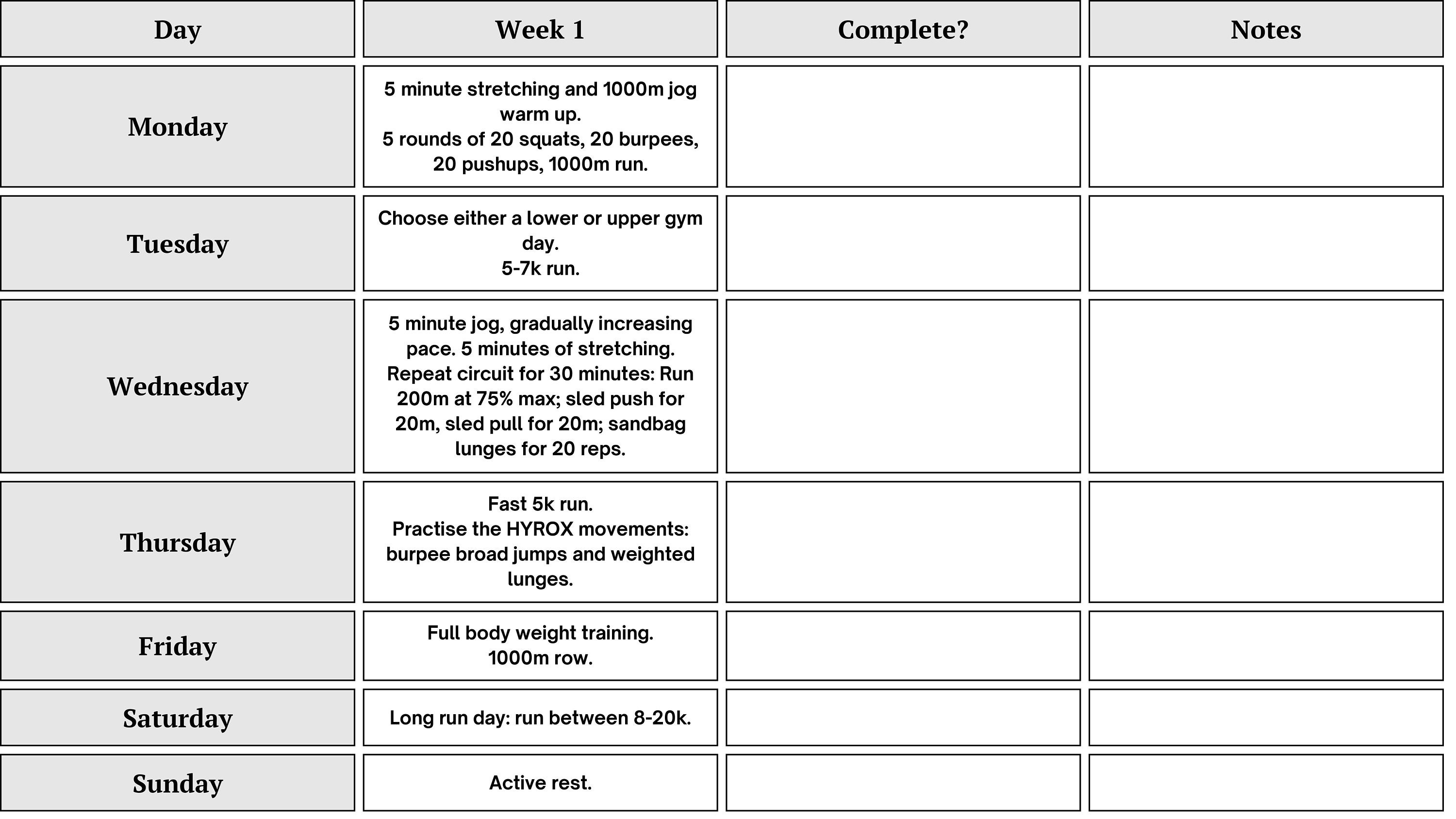 Hyrox 12 Week Training Plan: Fitness and Endurance Training Plan. - Etsy