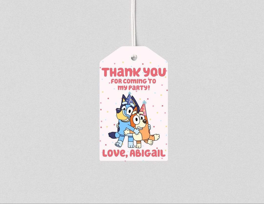 Pink Bluey Birthday Party Favor Tags - Nine 2” X 3.5” Tags per Sheet ...