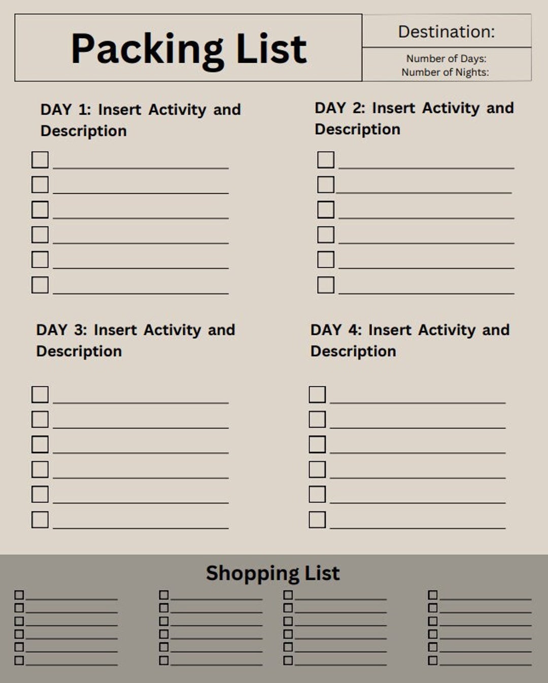 Travel Packing List Template - Etsy