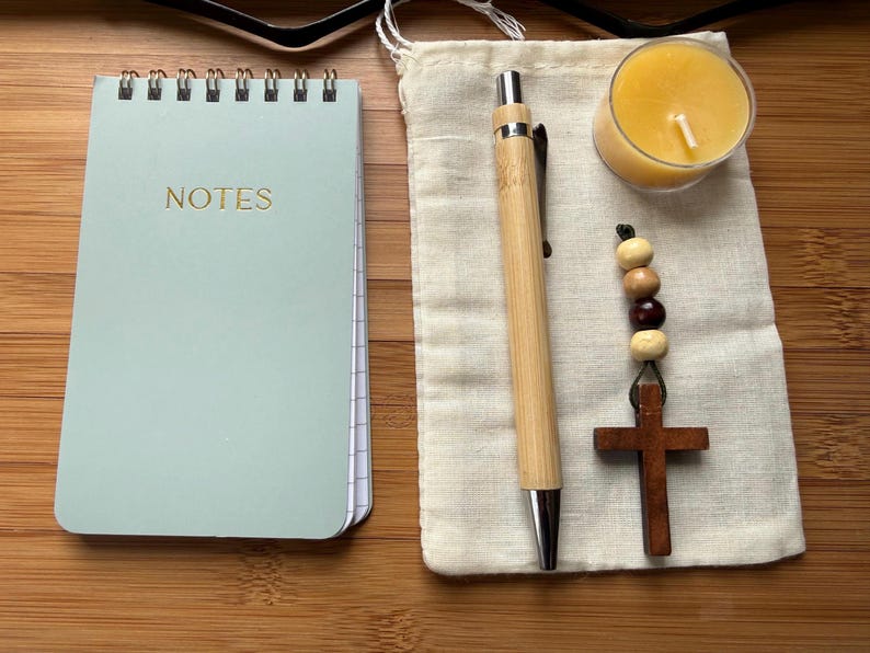 Christian Prayer Kit | Travel Size Notepad, Bamboo Pen, Beeswax Candle ...