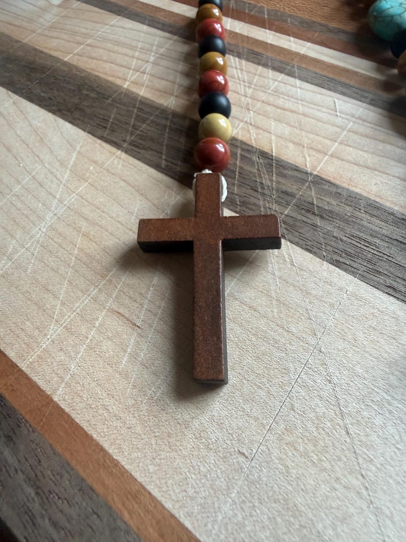 Wooden Cross Pendant for Rearview Mirror | Beaded Rustic Faith ...