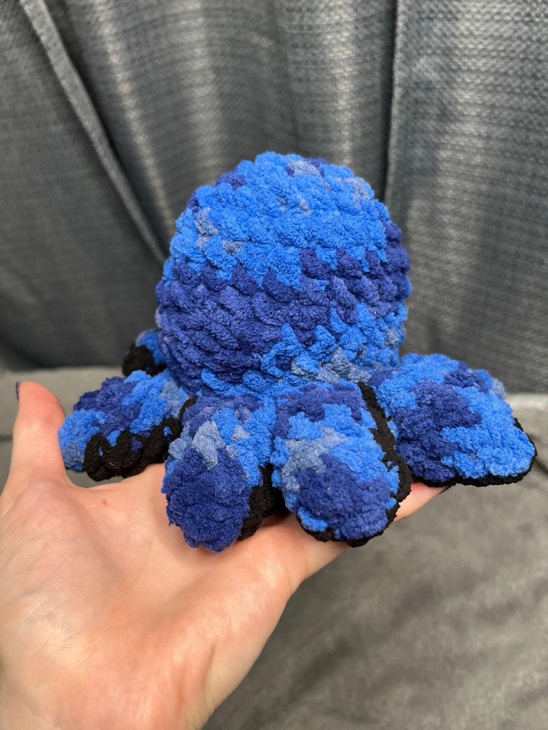 Blue and Black Reversible Plush Octopus, Soft Blue Octopus That Can Be ...