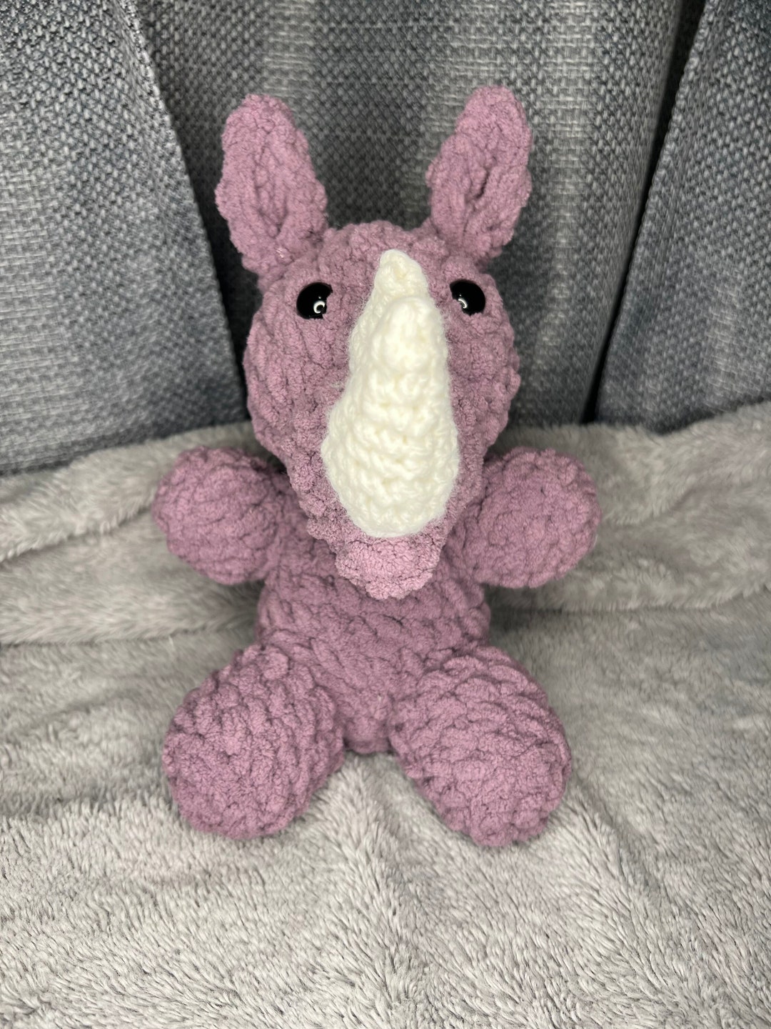 Purple Plush Rhino, Soft Cuddly Rhinoceros, Handmade Crochet Item ...