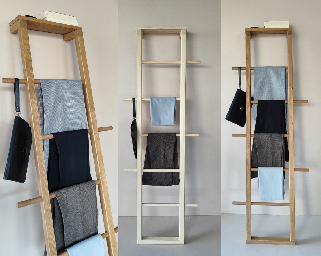 Wooden Clothing and Towel Holder Ladder, Hanger and Wall Coat Rack for ...