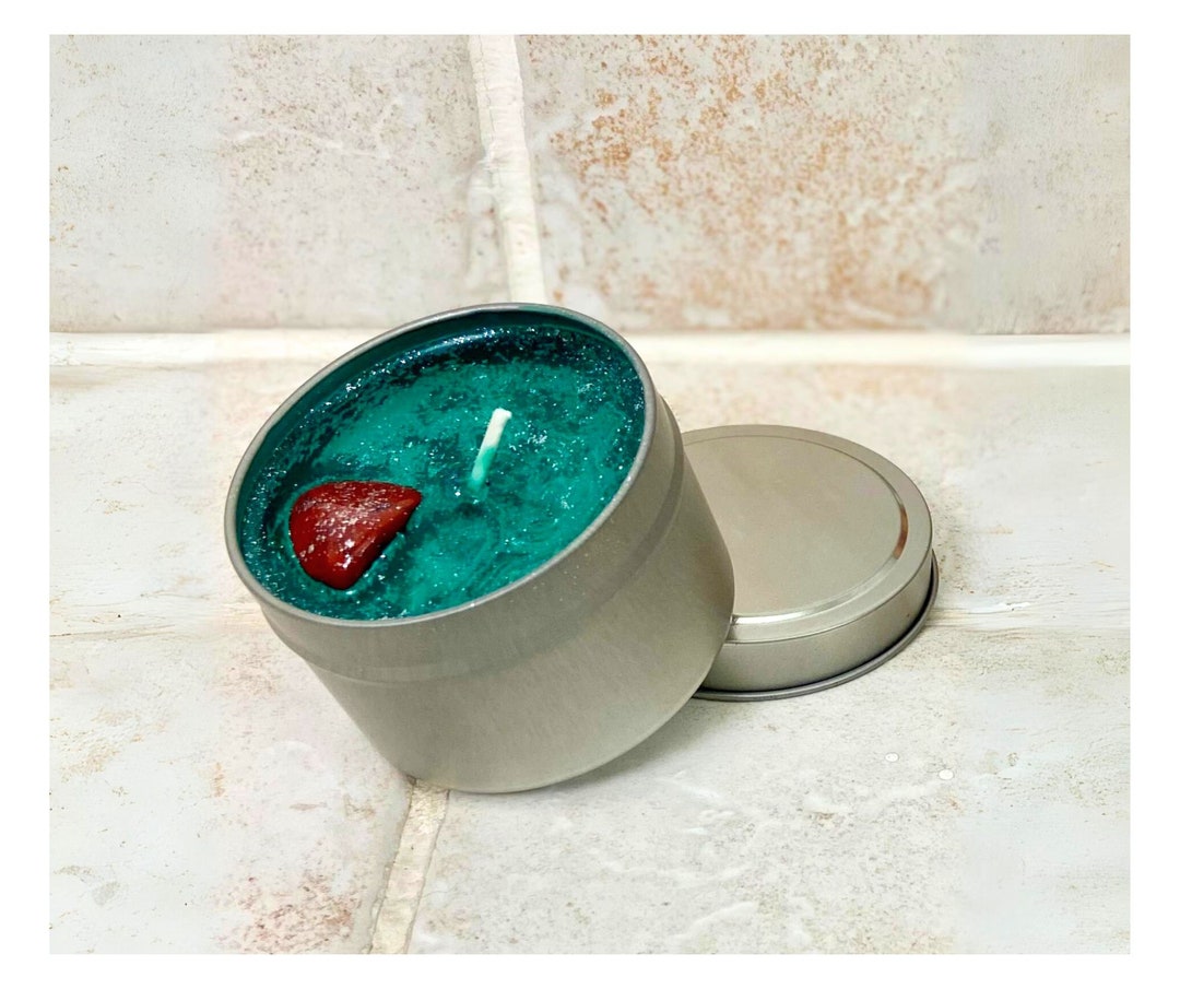 Reiki Infused Protection Tea Tree Candle, Jasper Crystal, Color ...