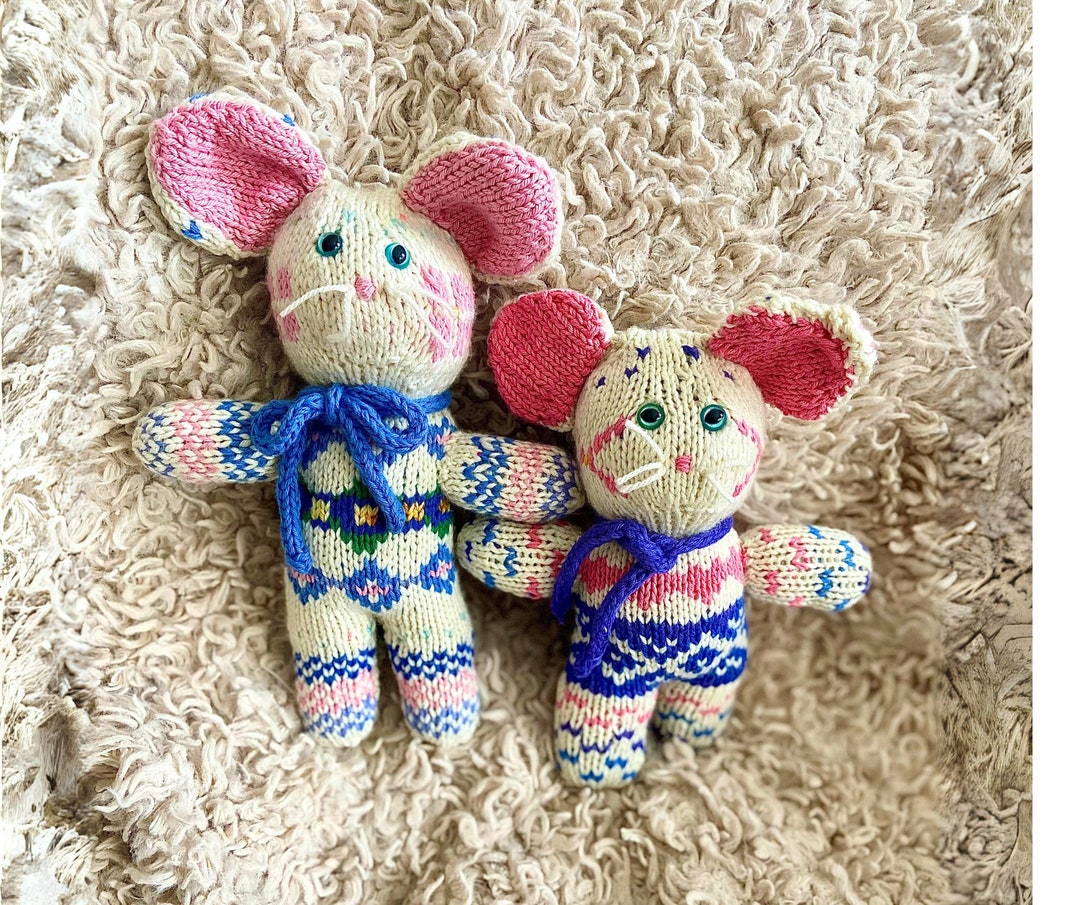 Whimsical Hand Knit Stuffed Animal Mouse, Colorful, Make-believe ...
