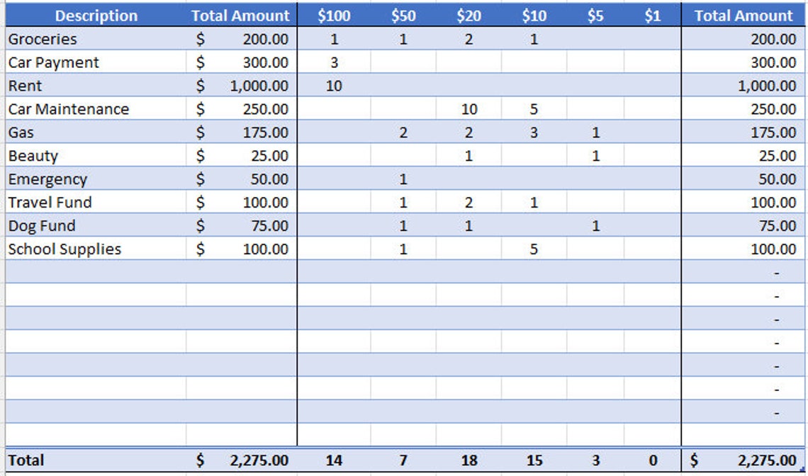 Cash Breakdown |automatic Cash Denomination Template | Teller Slip ...