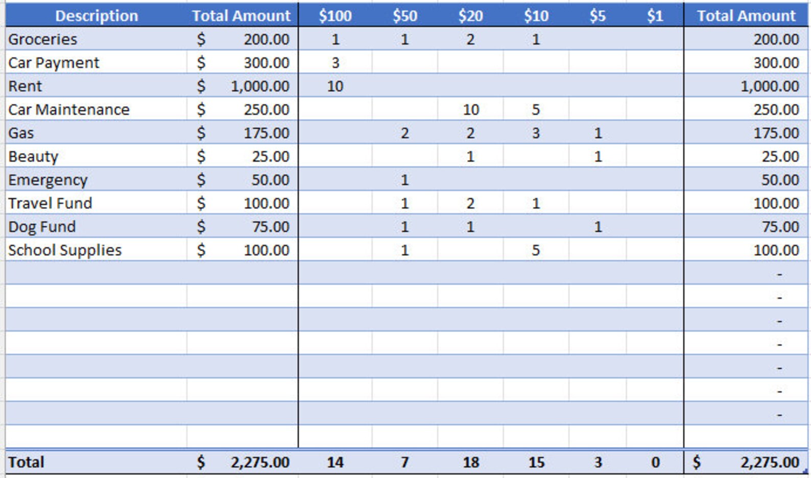 Cash Breakdown |automatic Cash Denomination Template | Teller Slip ...