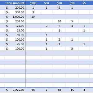 Cash Breakdown |automatic Cash Denomination Template | Teller Slip ...