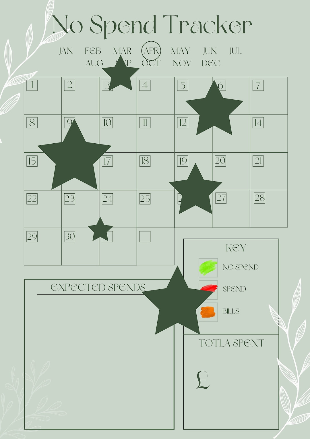 No Spend Month Tracker *printable* - Etsy
